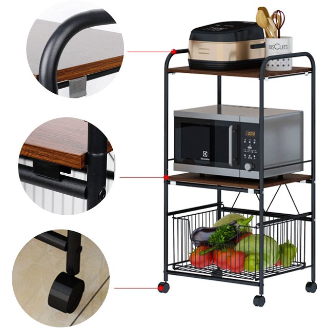 Denest 3 Tier Microwave Oven Stand Kitchen Storage Cart Baker's Rack ...