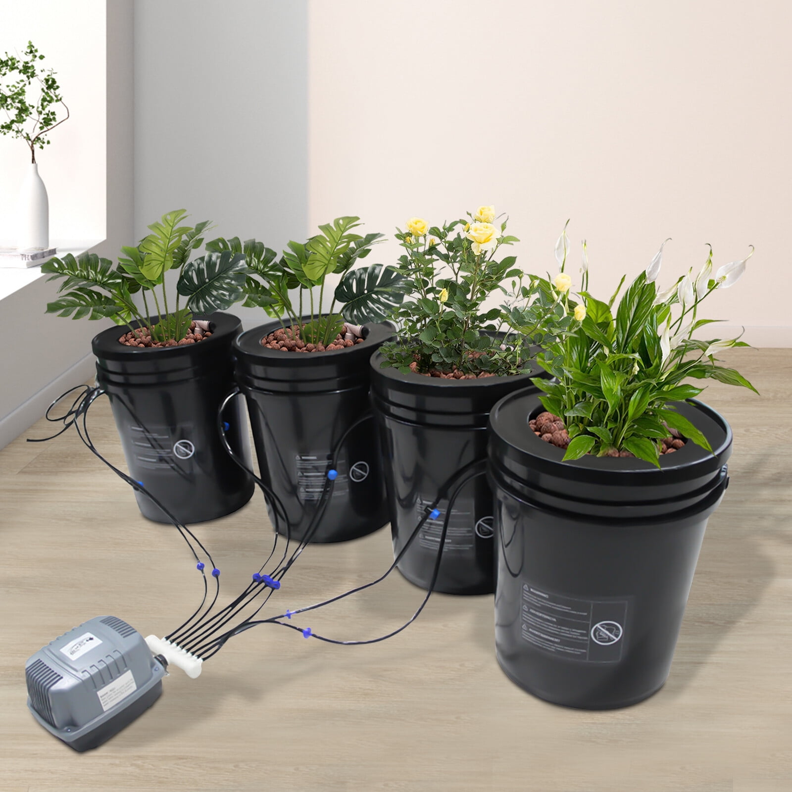 DENEST 4-Bucket 5 Gal Hydroponic Grow System with Drip Kit and Air Pump ...