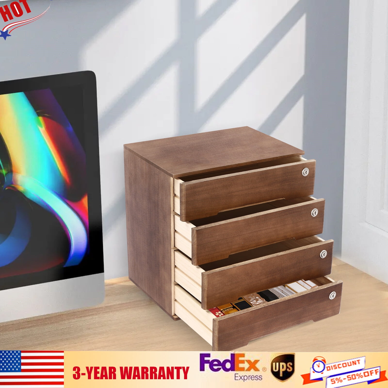 DENEST 4 Layers Vintage Jewelry Organizer Wooden File Storage Box with ...