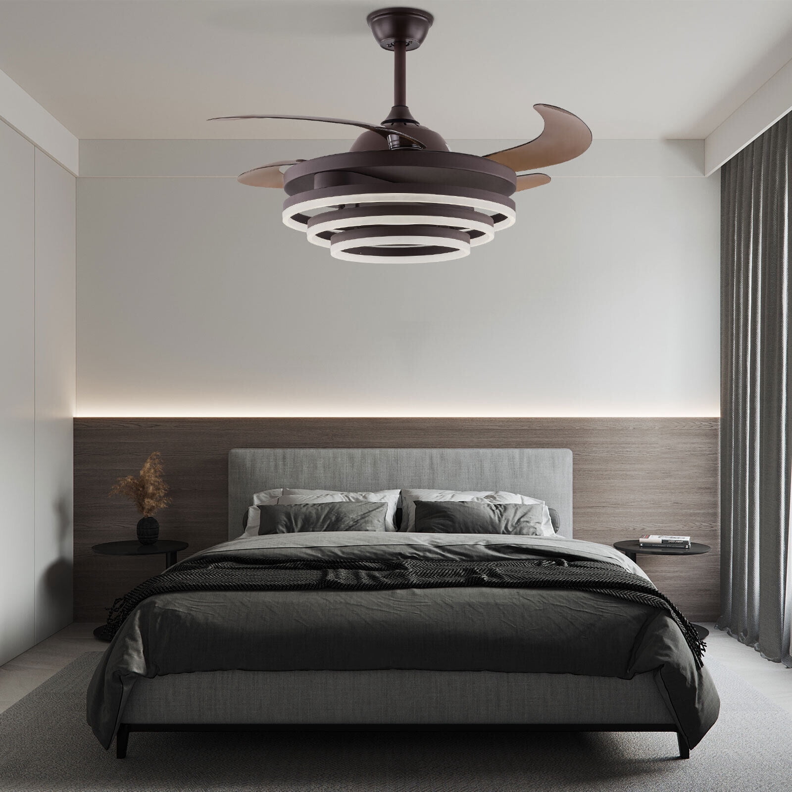 DENEST 42" Retractable Ceiling Fan Light Invisible LED Chandelier Lamp ...