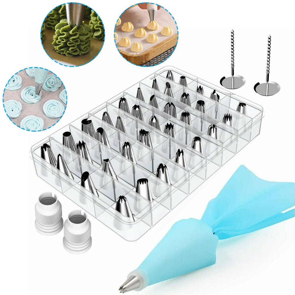 DENEST 42pcs Baking Decor Set - 36 Icing Tips, 2 Silicone Pastry Bags ...