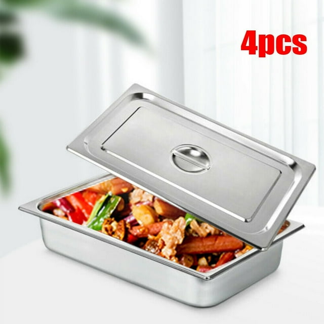 DENEST 4Pcs Deep Full Size Steam Table Pans with Lid Hotel Food Pas ...