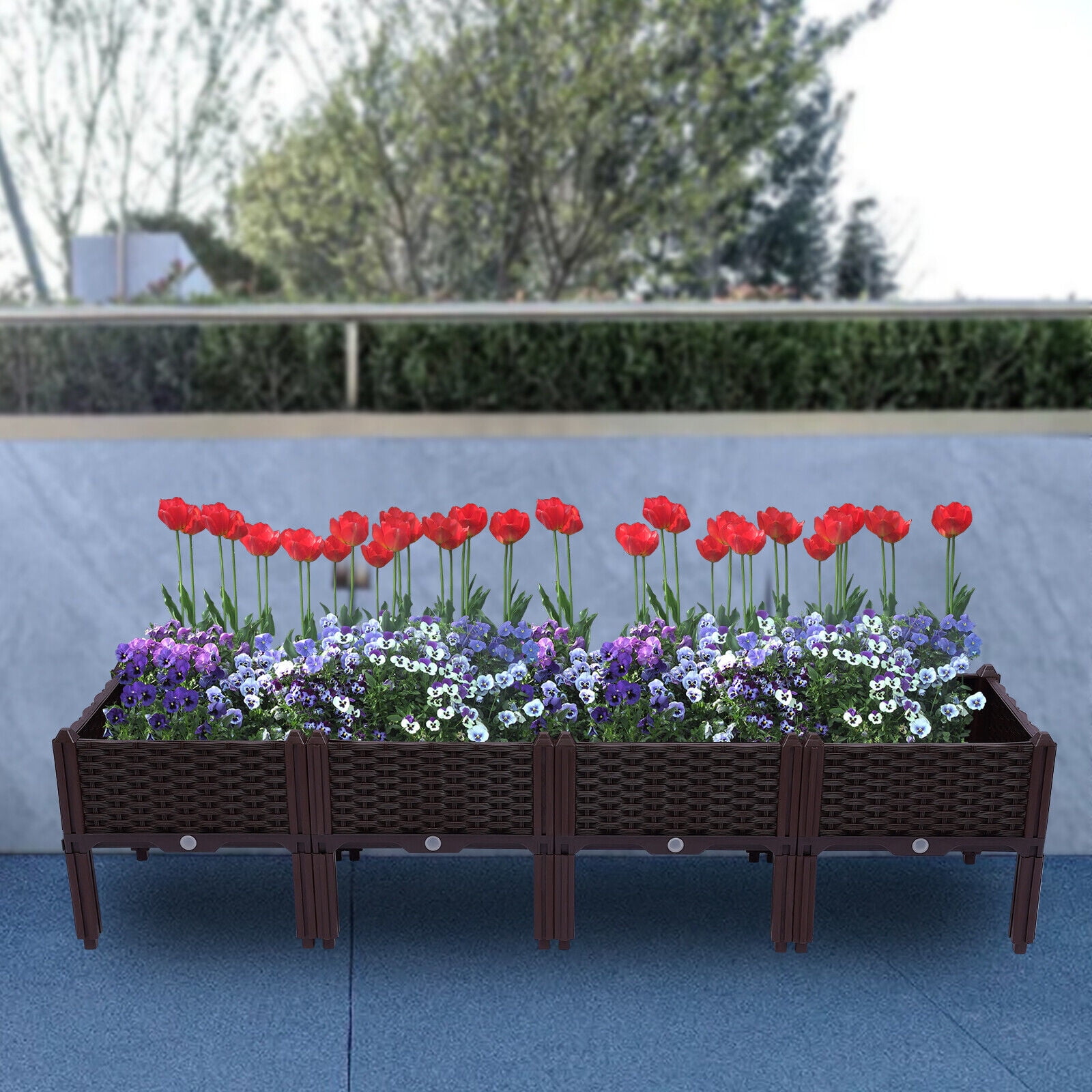 DENEST 4Pcs Raised Elevated Garden Bed Planter Box Kit Outdoor Plant ...