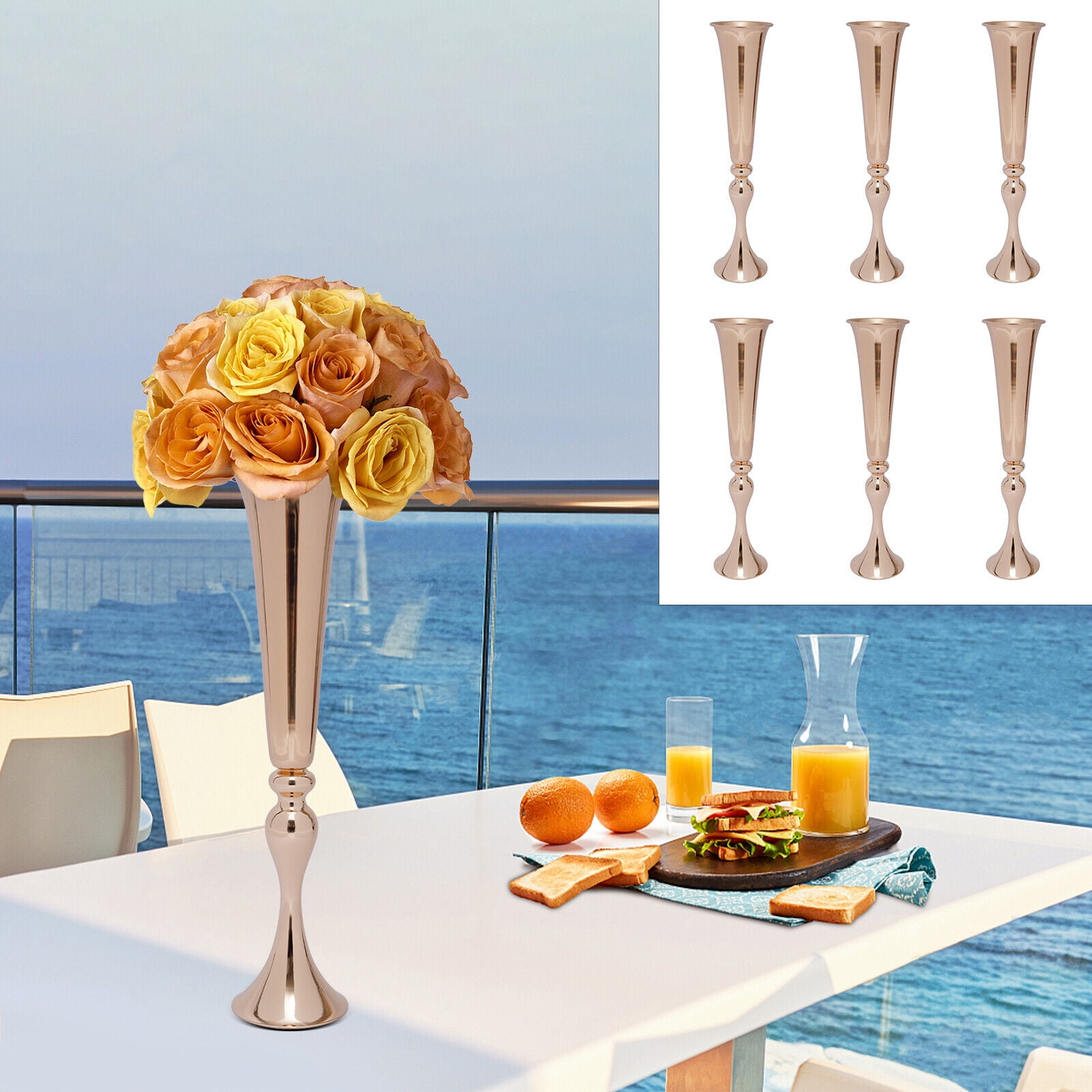 DENEST 6 Pcs 56.5cm Height Metal Trumpet Vase European Wedding Props ...