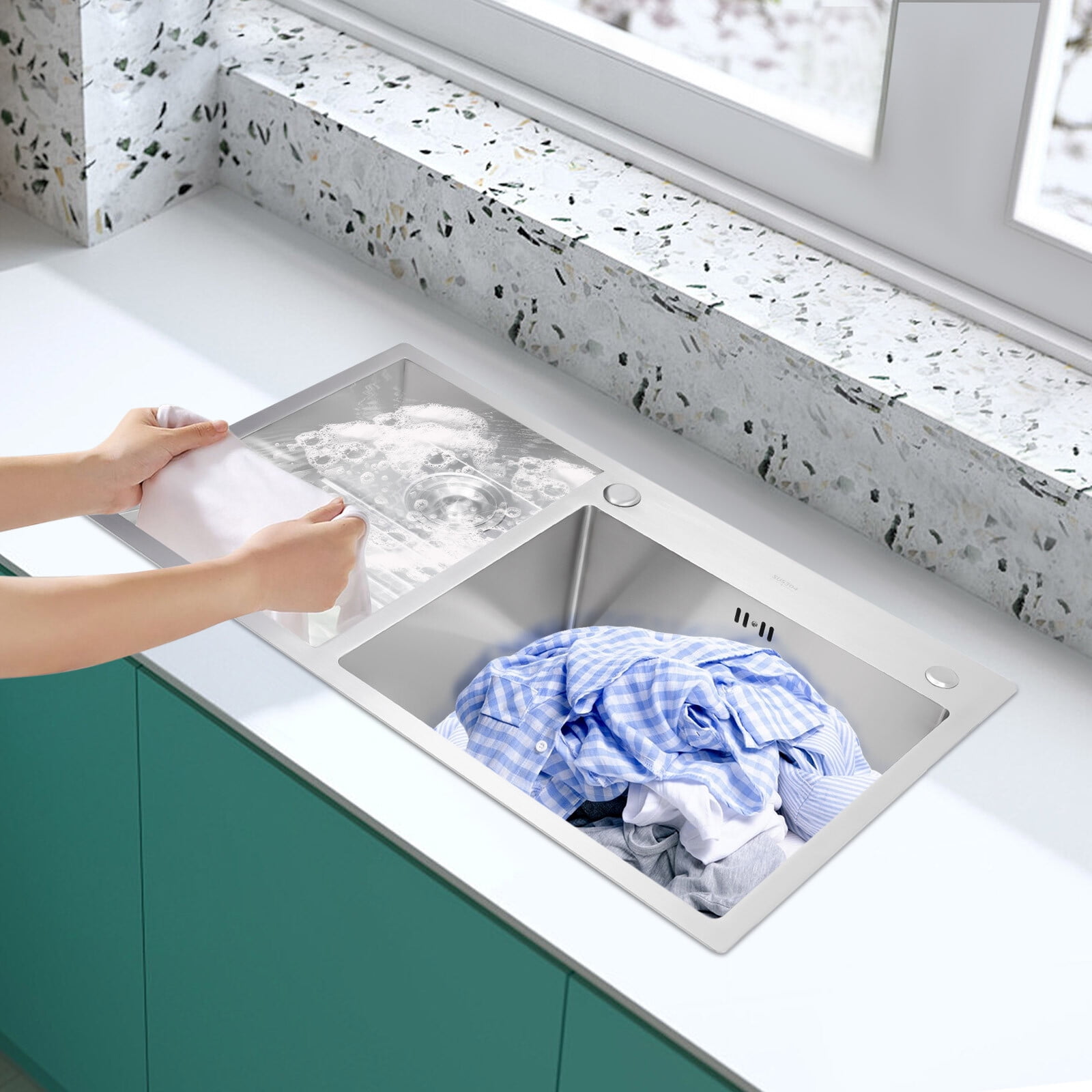 DENEST 80x48cm Big Single Bowl Kitchen Sink Undermount Brushed ...