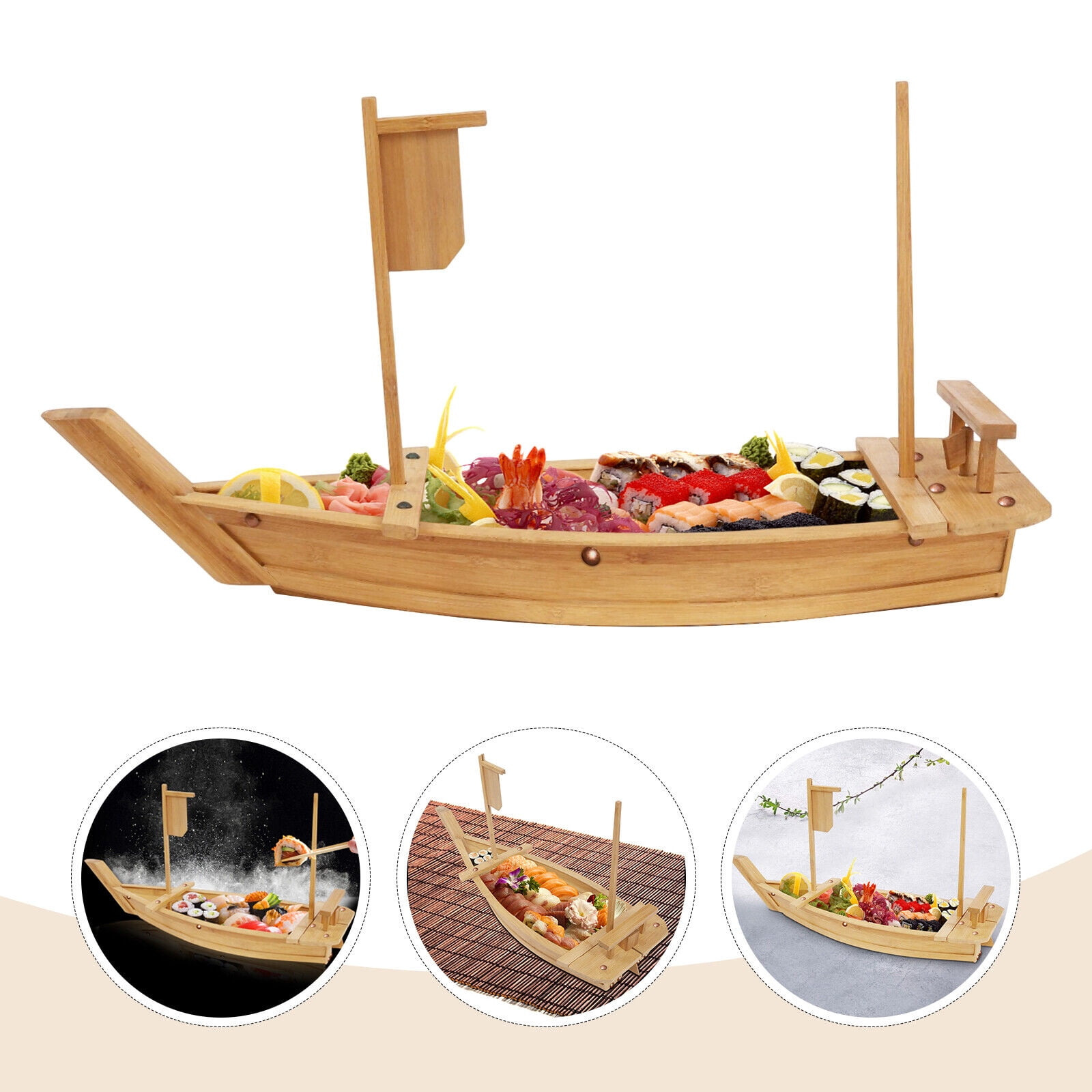 DENEST Bamboo Sushi Boat Serving Tray Dinners Buffets Japanese ...