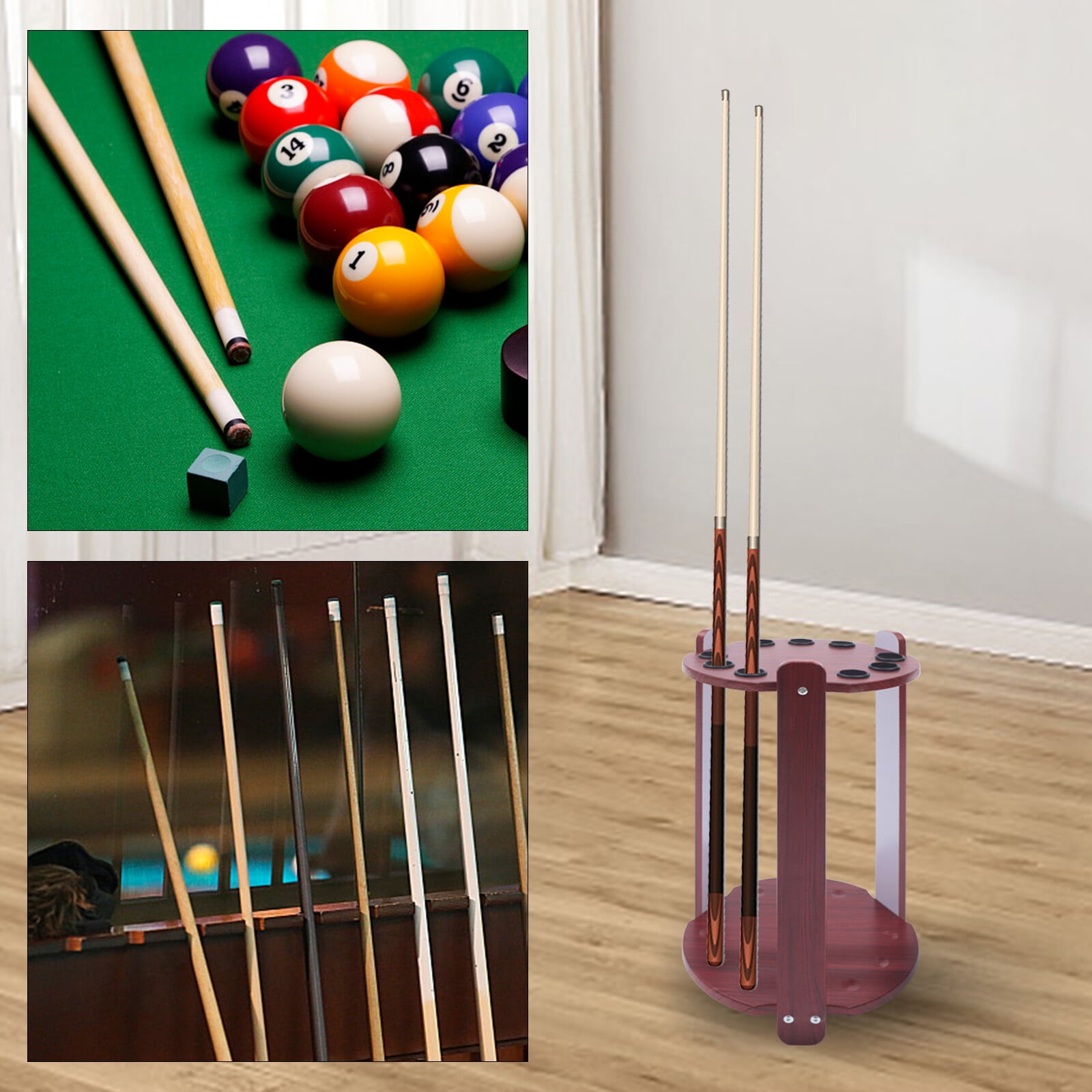 DENEST Corner-Style Floor Stand Billiard Pool Cue Racks, Wood ...