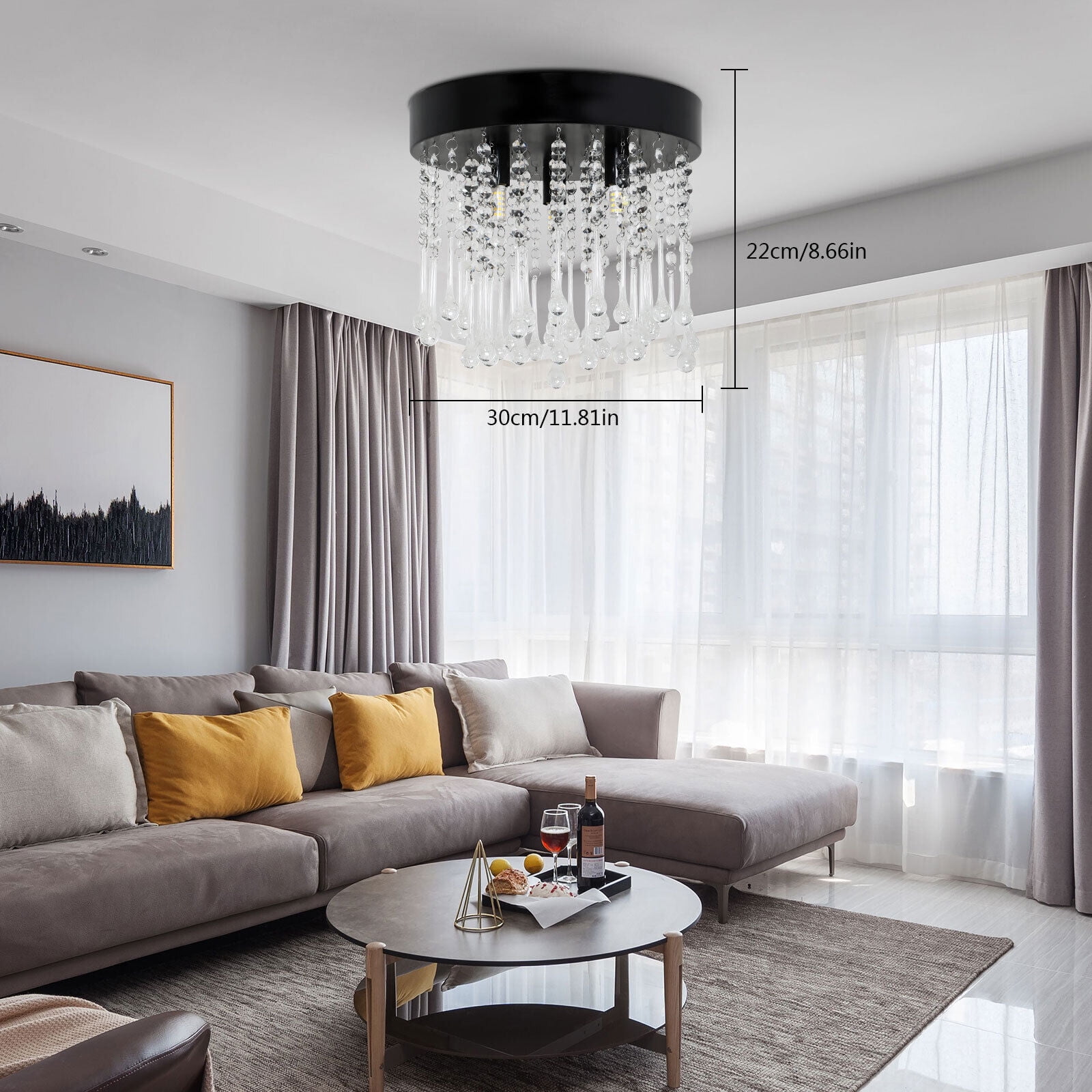DENEST Crystal Ceiling Light Flush Mount Lamp Chandelier ...