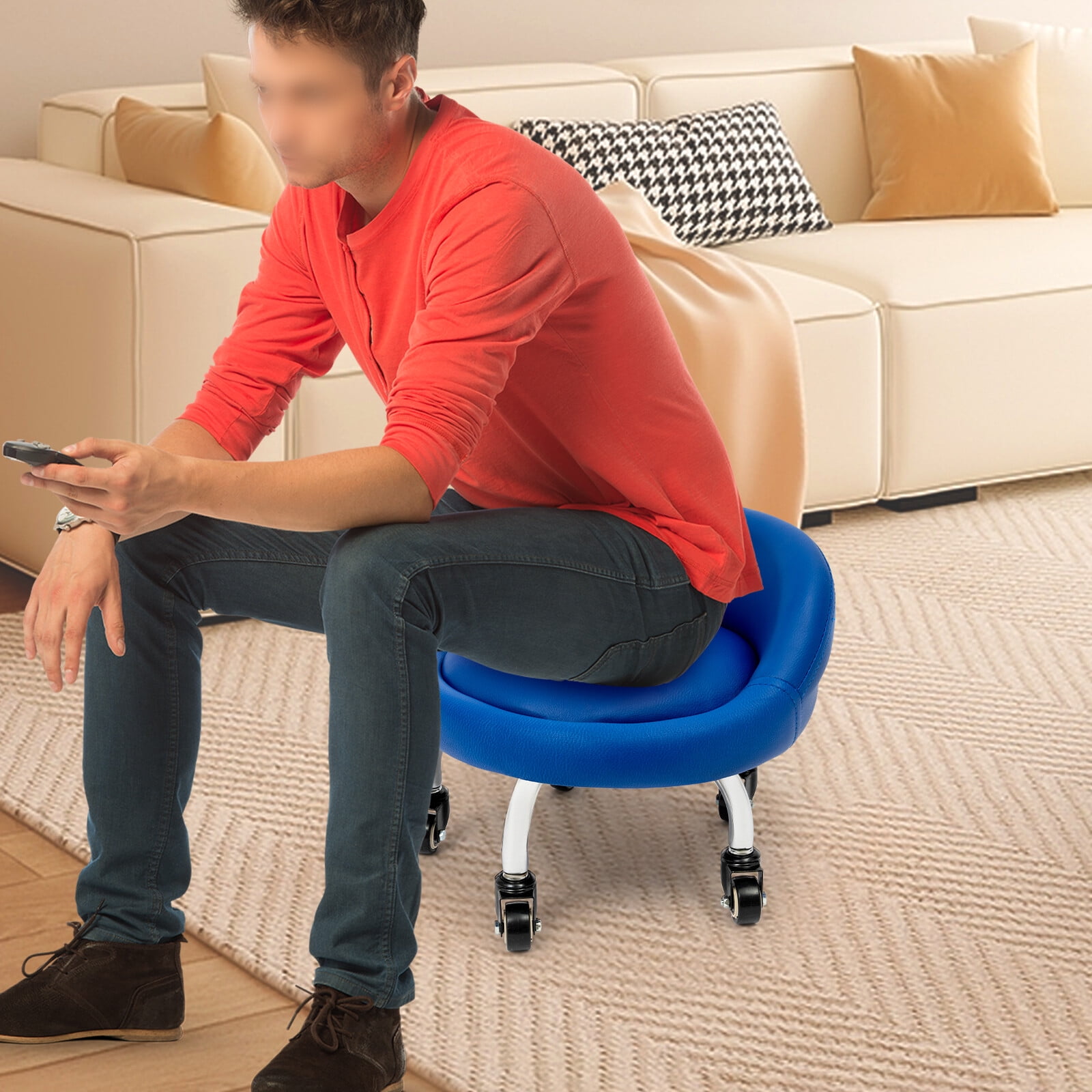 DENEST Footrest Stool Low Height Footstool W/Backrest Wheels Foot Rest ...