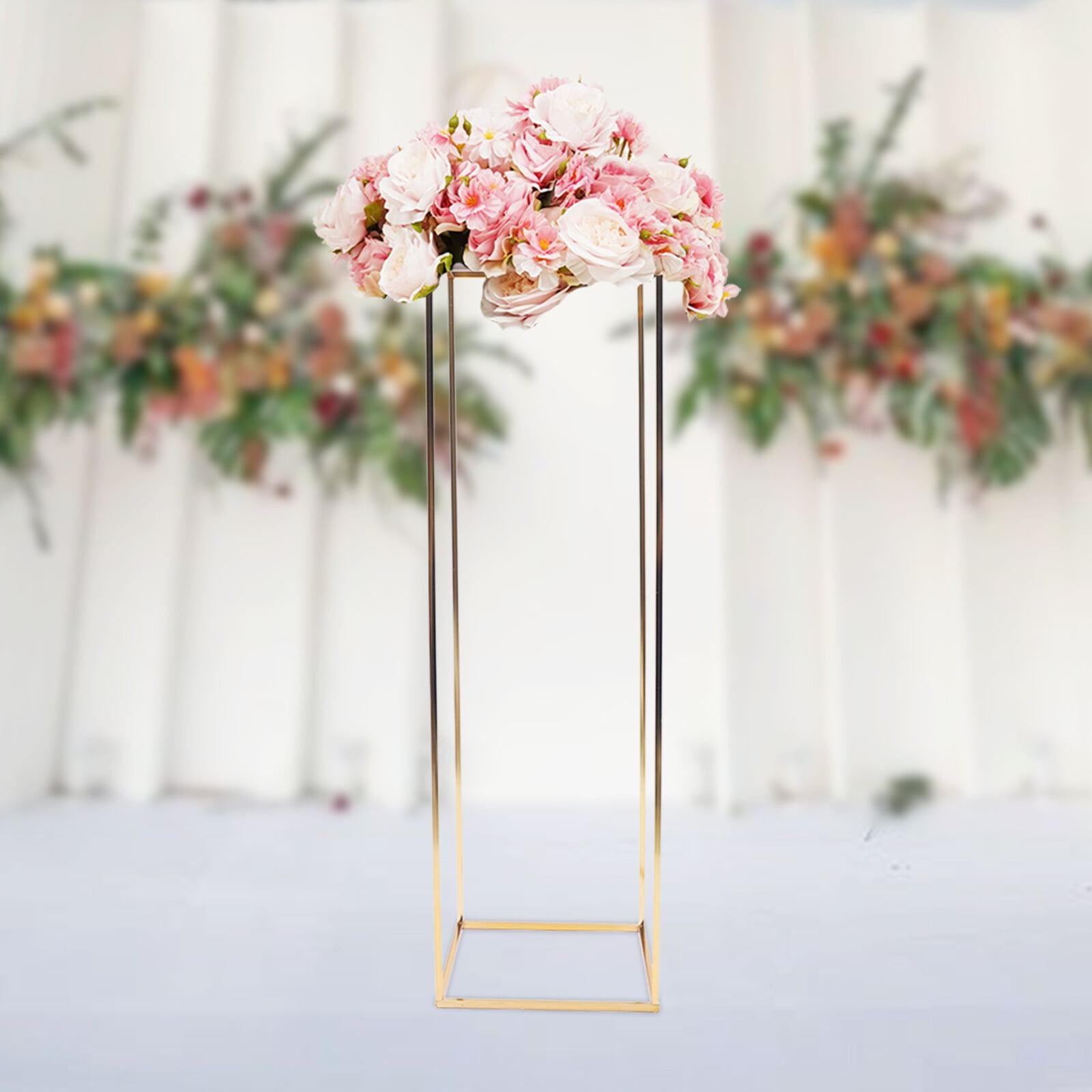 DENEST Golden Metal Flower Vase, 100cm High Geometric Column Stand for ...