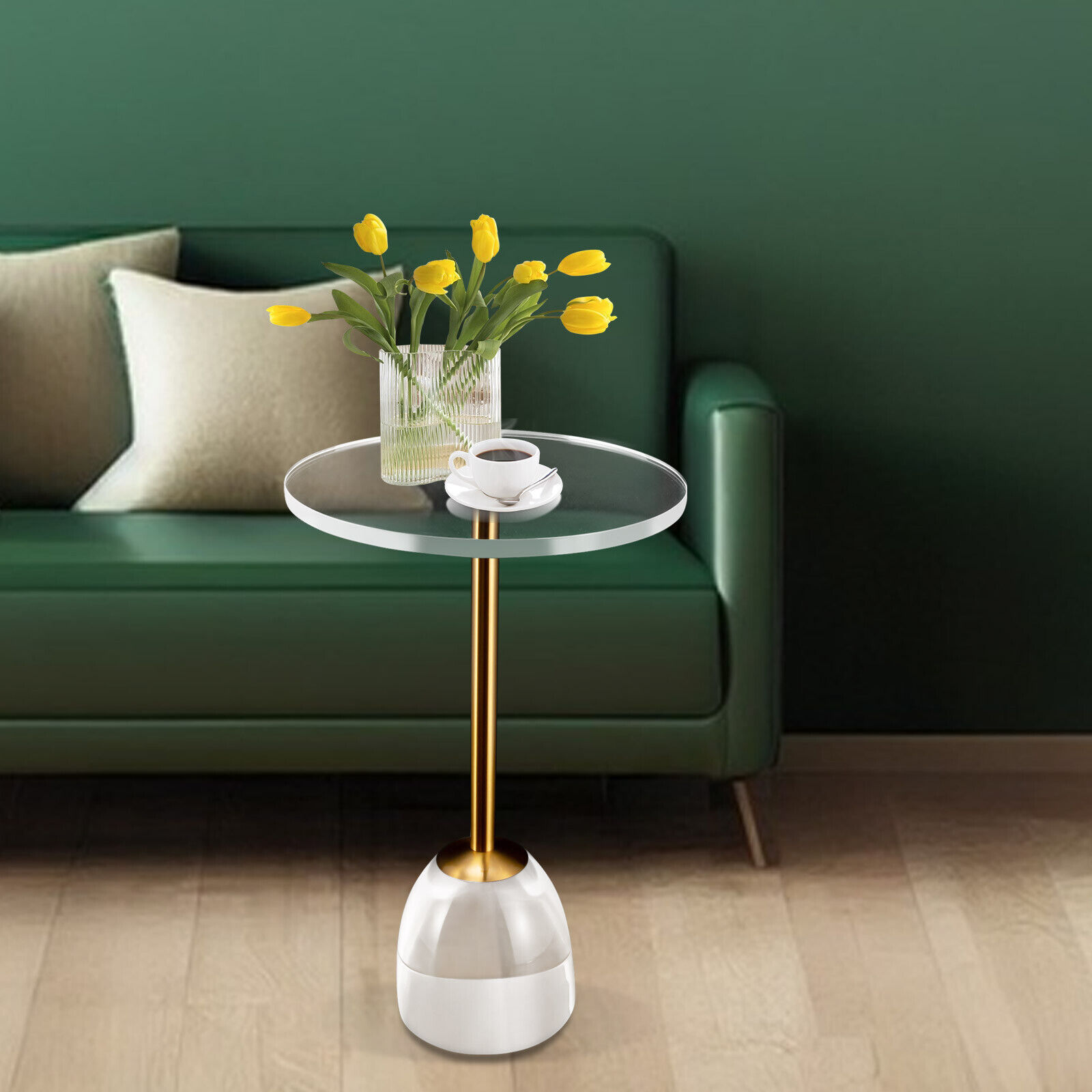 DENEST Home Clear Acrylic End Table with Metal Pole & Solid Base for ...