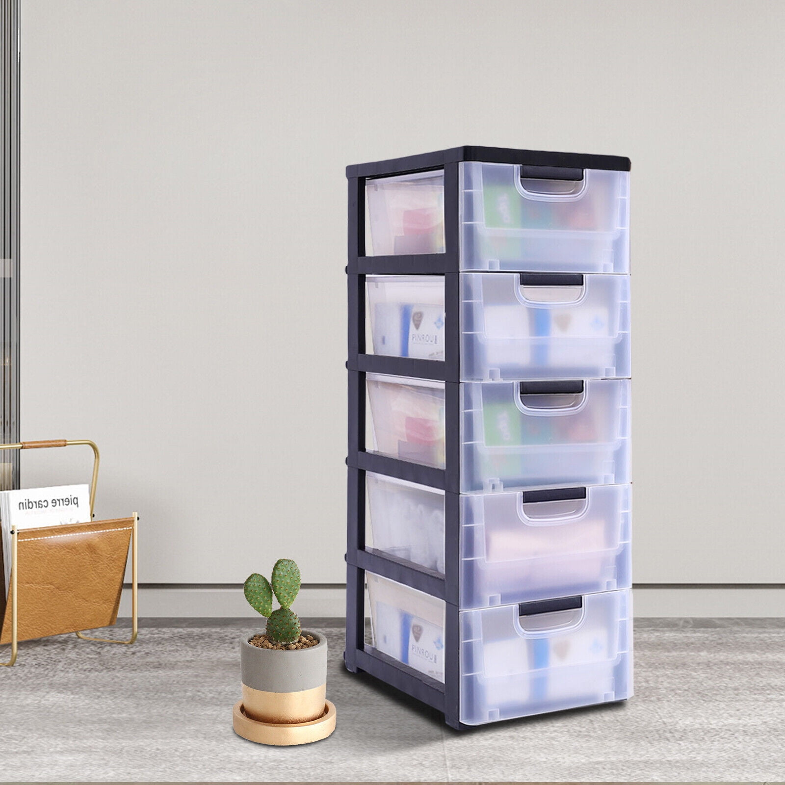 DENEST Home Storage Cabinet Stackable Transparent Organizer Case W/4 ...