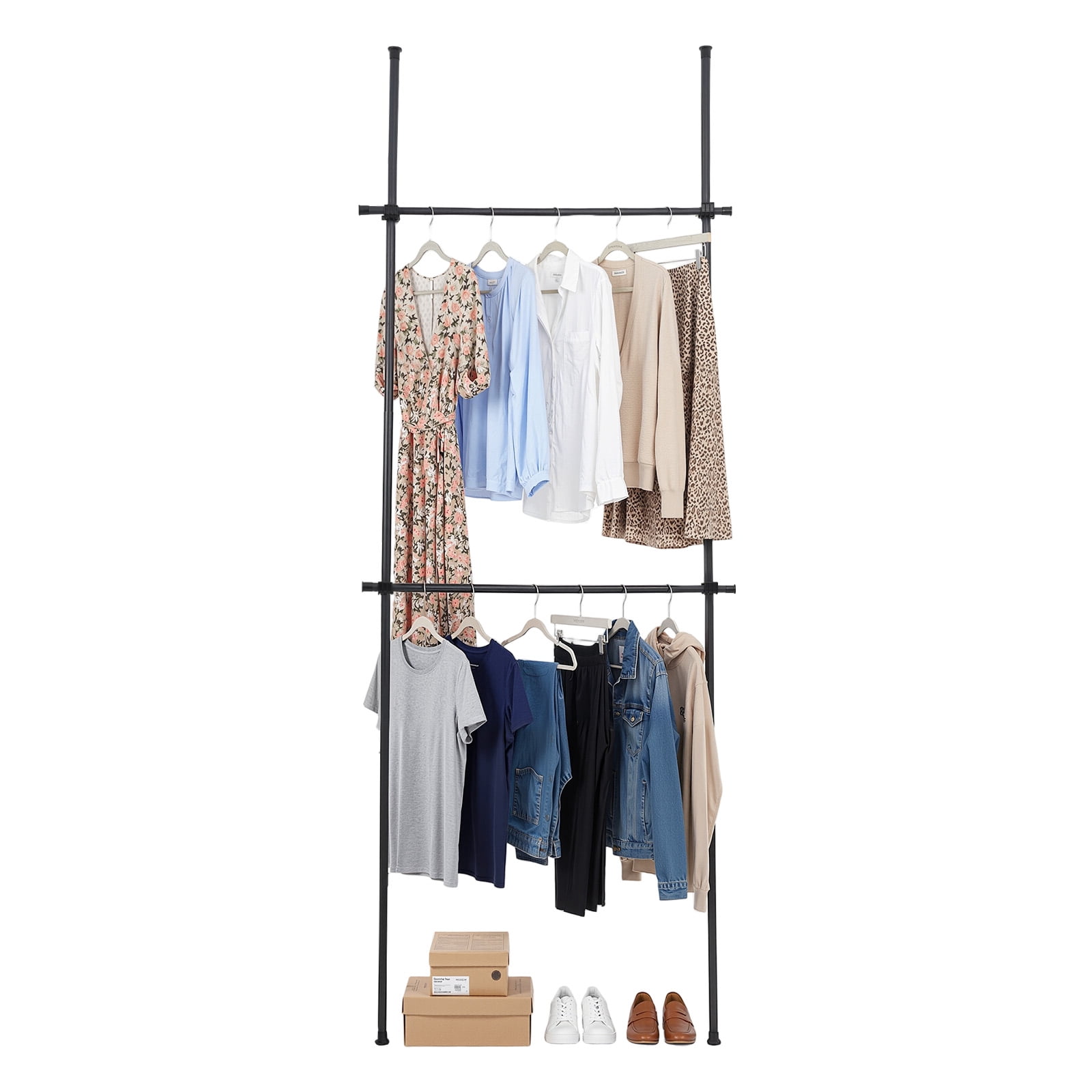 DENEST Industrial Pipe Clothing Rack 2 Tier Heavy Duty Adjustable ...