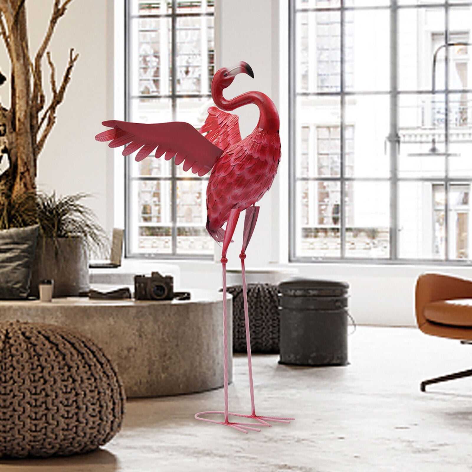 DENEST Iron Flamingo Garden Statue Pink Sculpture Decor Yard Art for ...