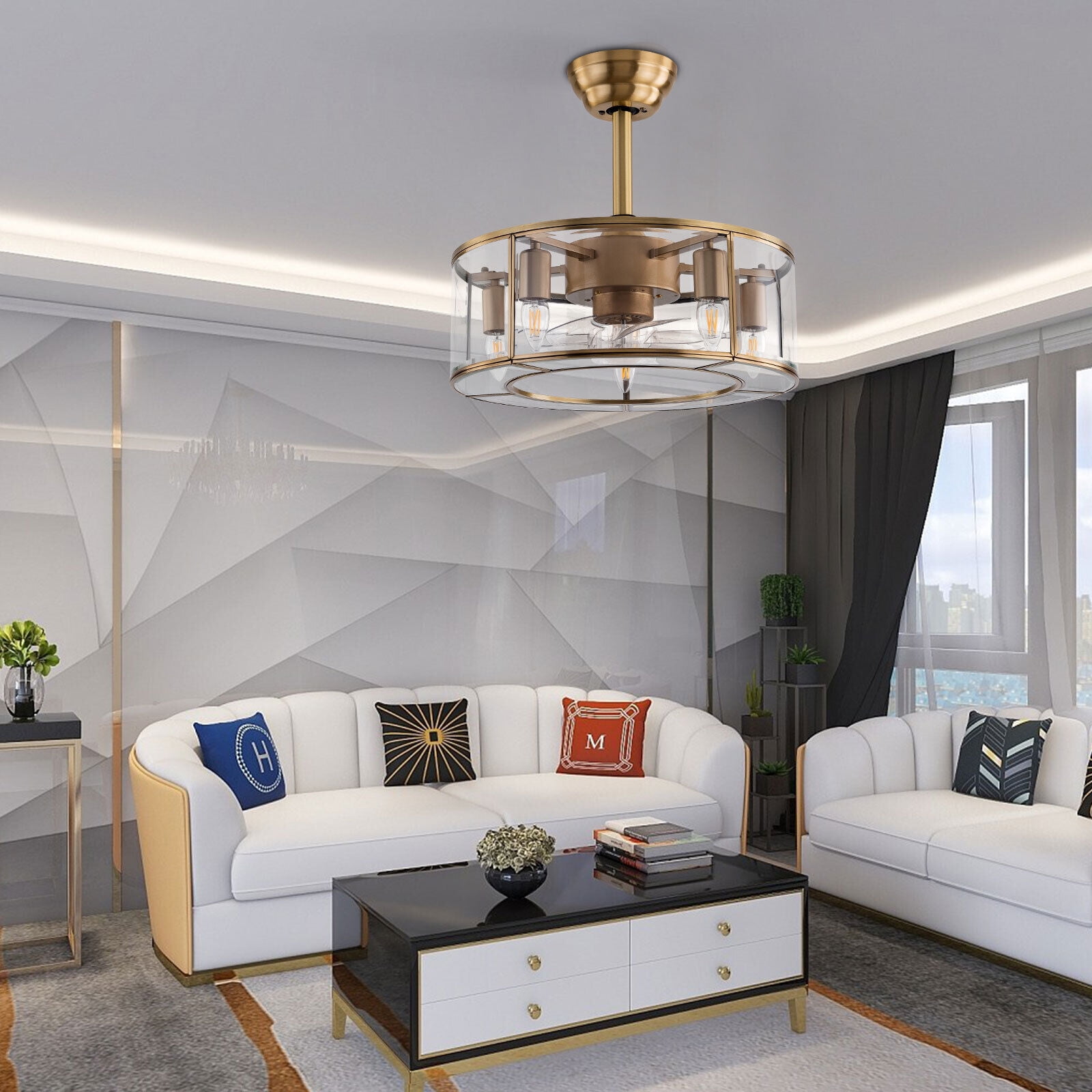 DENEST LED Farmhouse Caged Chandelier 18" Hanging Pendant Light ...