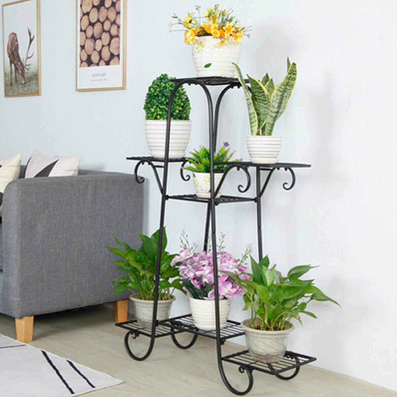 DENEST Large Indoor/Outdoor Metal Flower Pot Plant Stand, 7 Tier ...