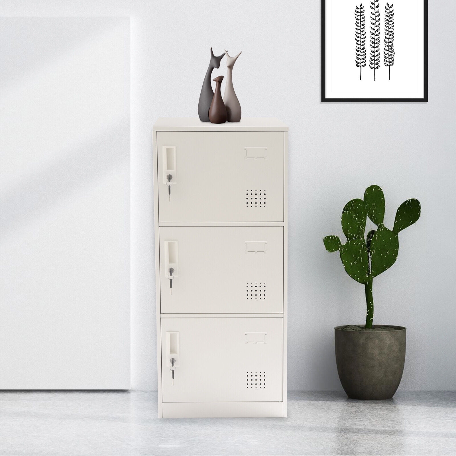 DENEST Metal Locker Storage Cabinet with 3 Doors for School Home Metal ...