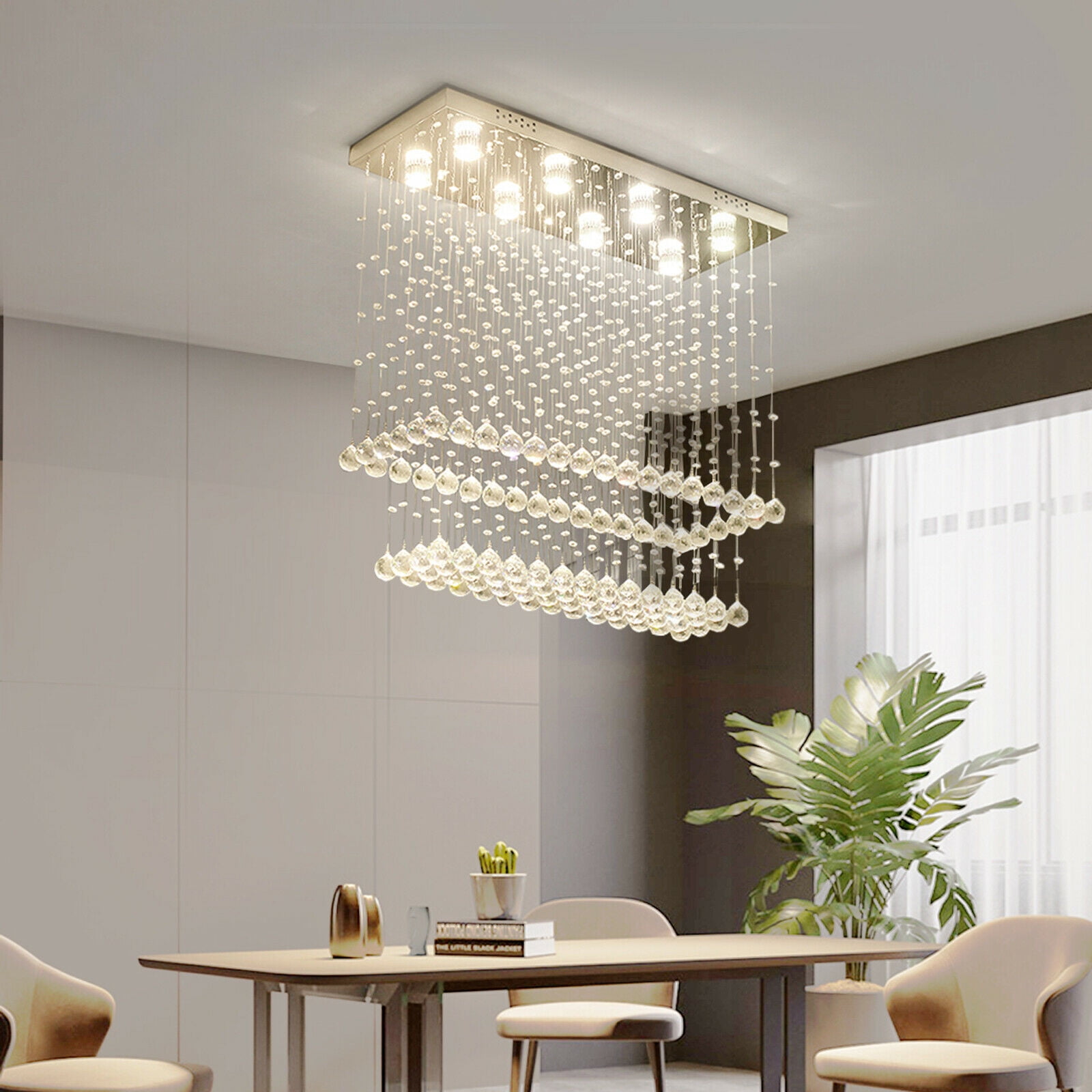 DENEST Modern Luxury Crystal Chandelier Rain Drop Ceiling Light LED ...