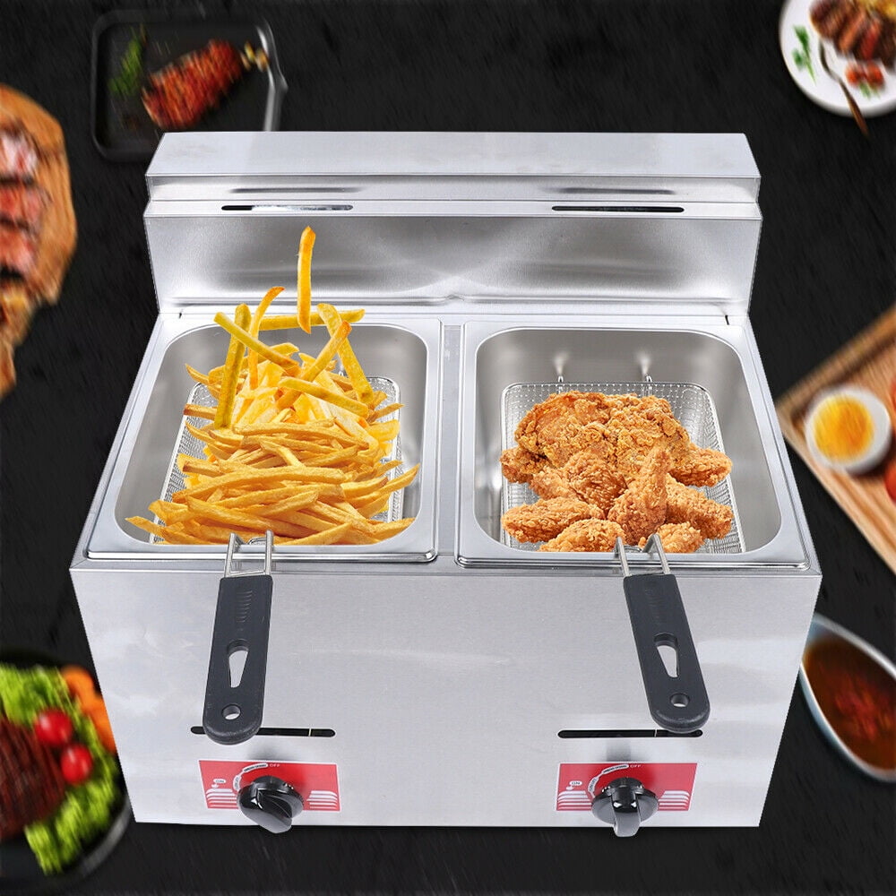 DENEST New Commercial Countertop Gas Fryer 2 Baskets Gas Fryer ...