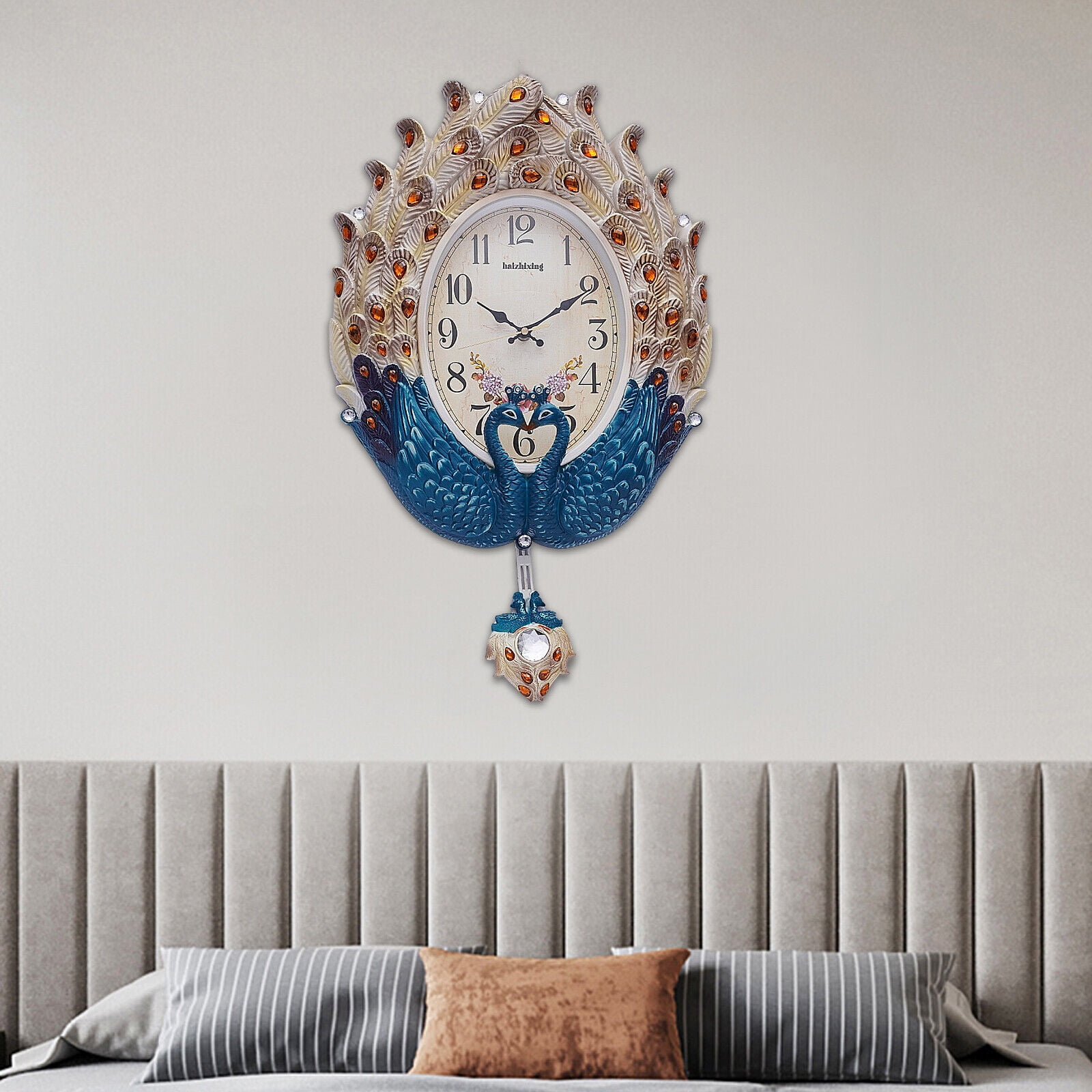 DENEST Peacock Wall Clock Wall-mounted Pendulum Clock Silent Operation ...