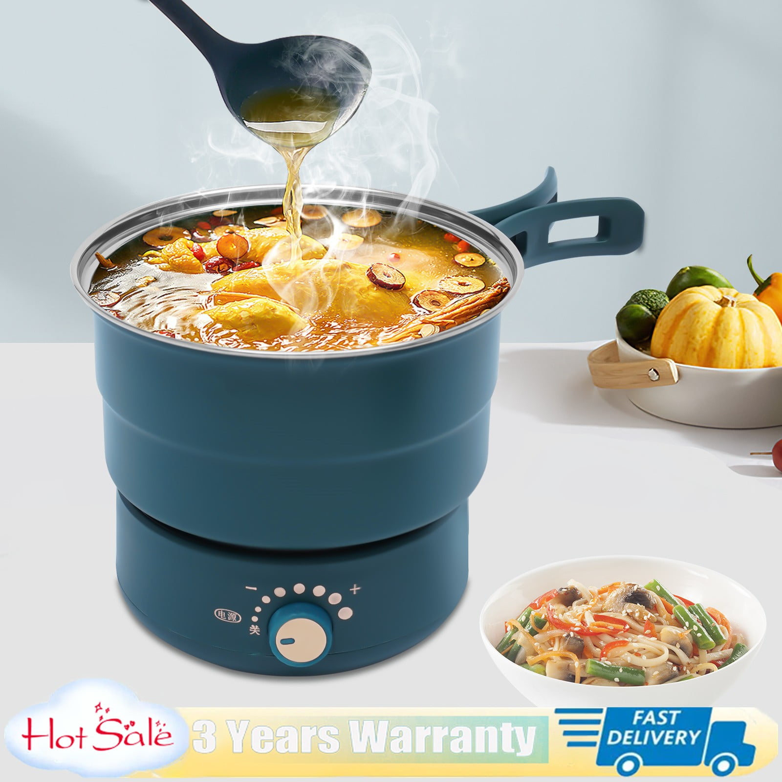 DENEST Portable Electric Hot Pot w/Foldable Handles Mini Hot Pot Multi ...