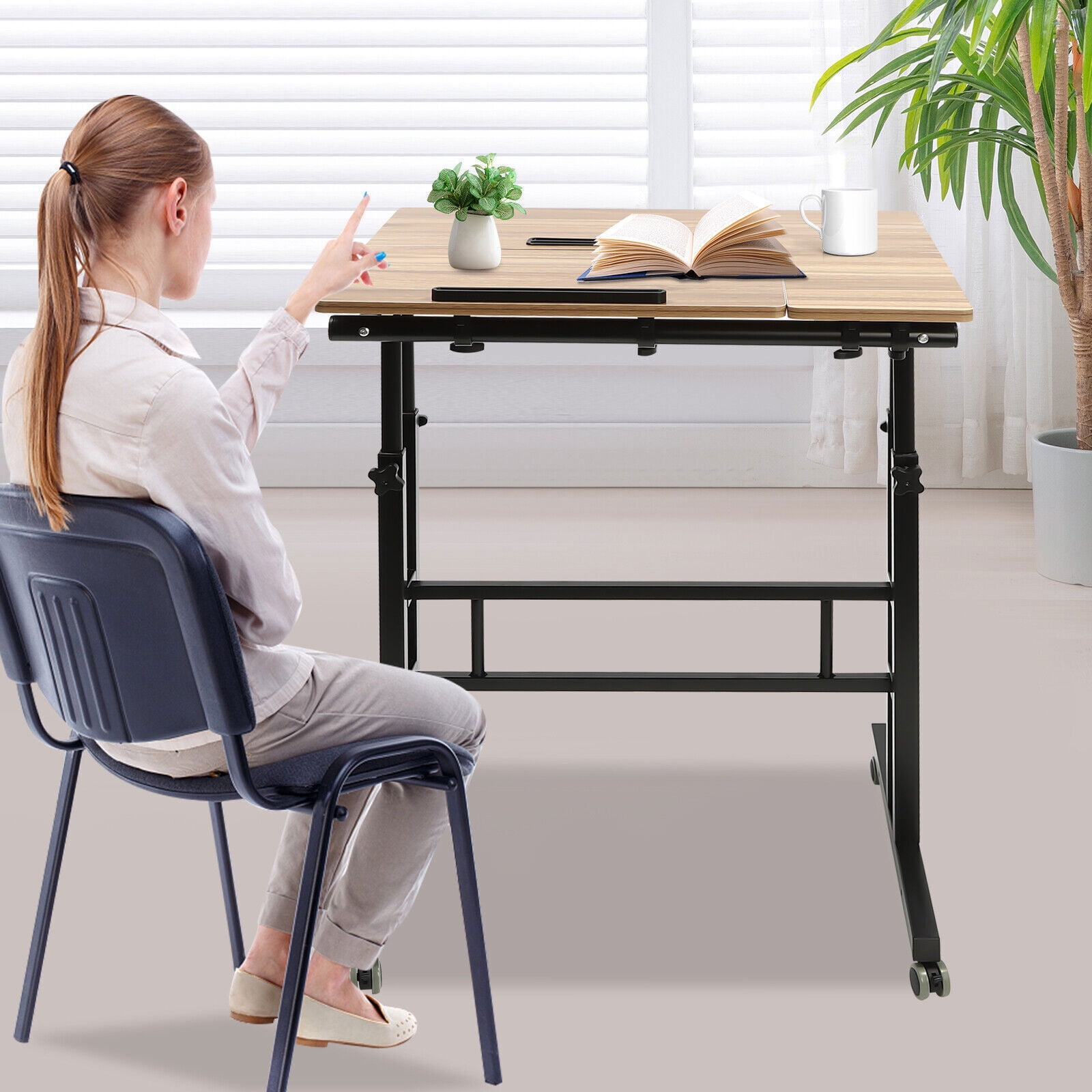DENEST Rolling Laptop Desk Adjustable Height Computer Table Stand up ...