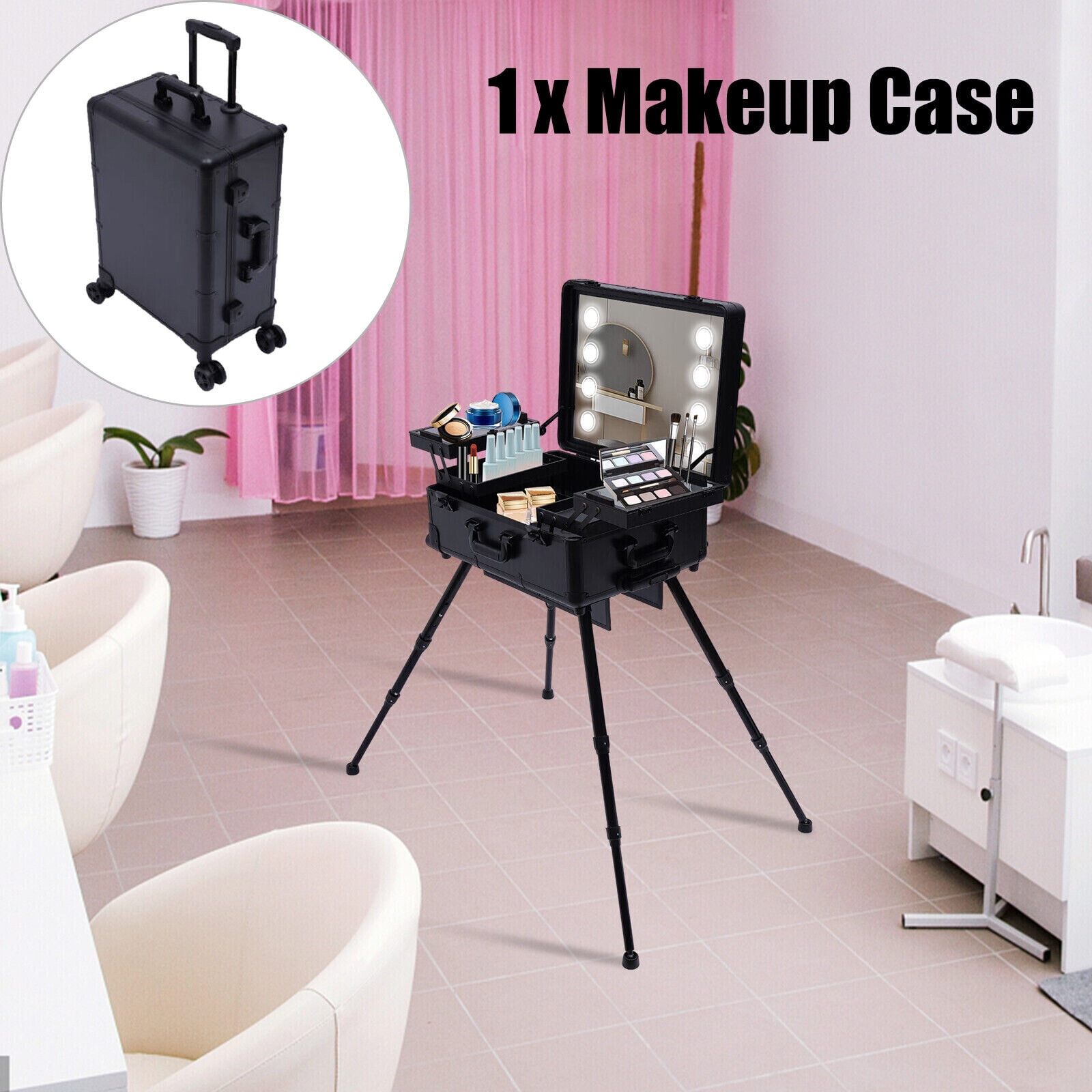 DENEST Rolling Makeup Case Trolley Train Box Organizer with Key Travel ...