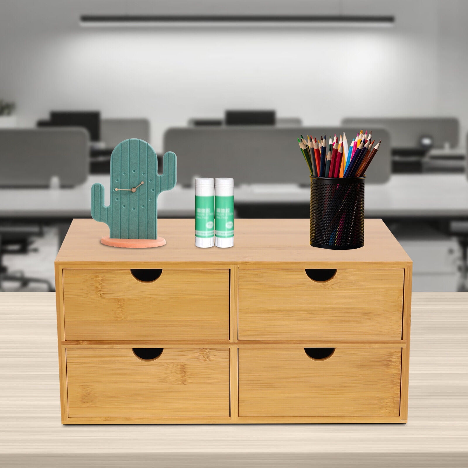 Denest Small Bamboo Desktop Storage Cabinet, 4 Drawers, Natural Wood ...