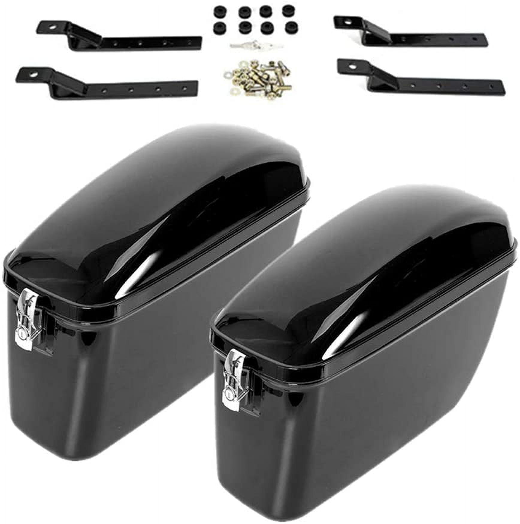 DENEST Universal Motorcycle Hard Saddle Bags 2Pcs Black Large Hard ...