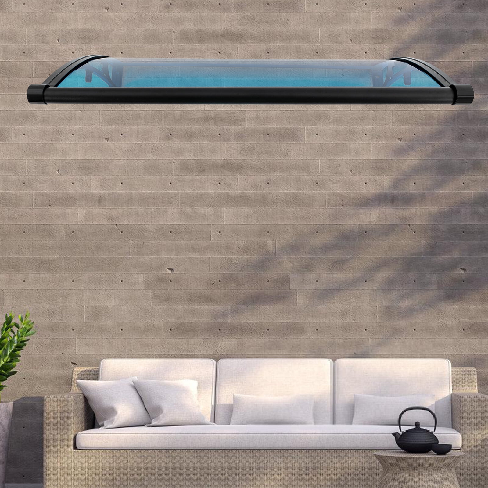 DENEST Wall Mounted Window Patio Awning Canopy, Black+Lake Blue, Front ...