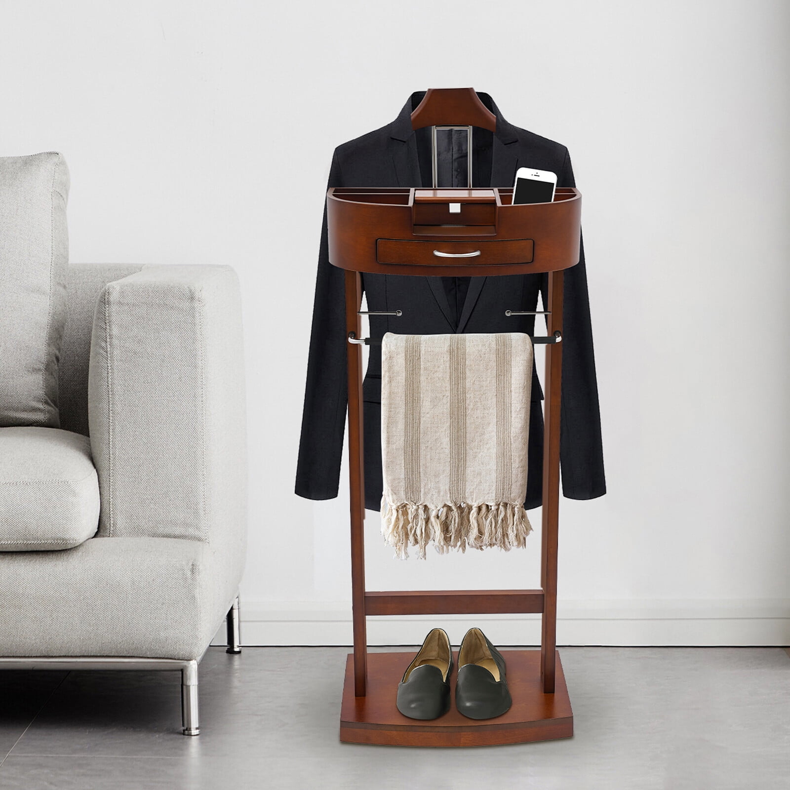 DENEST Wood Suit Rack, Freestanding Clothing Valet Stand, Valet Stand ...