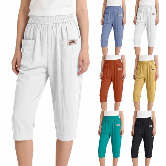 DENGDENG 2026 Women's Summer Linen Capri Pants – High Waist Straight ...