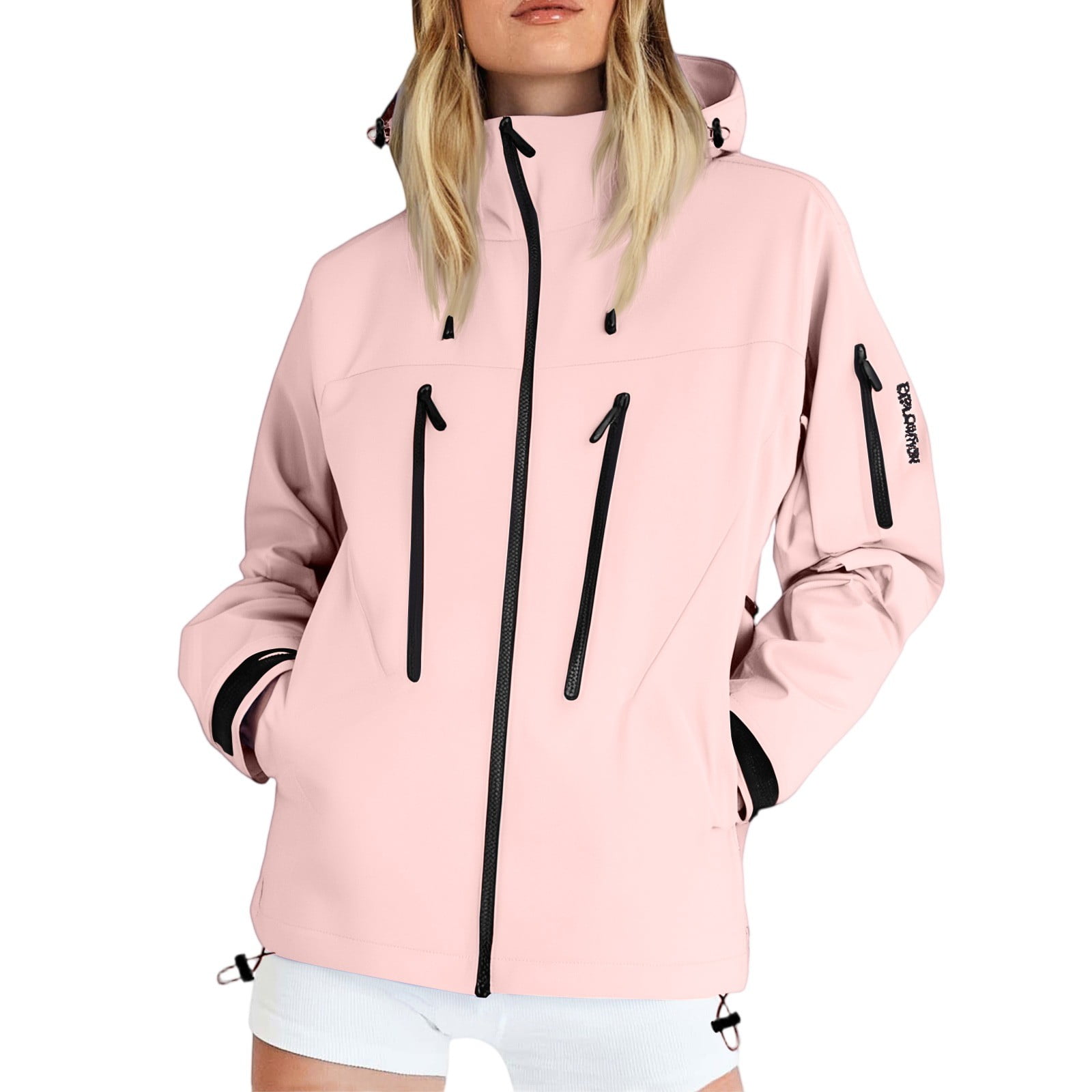 DENGDENG Black Rain Jacket Women Loose Fit Lightweight Windbreaker Rain ...