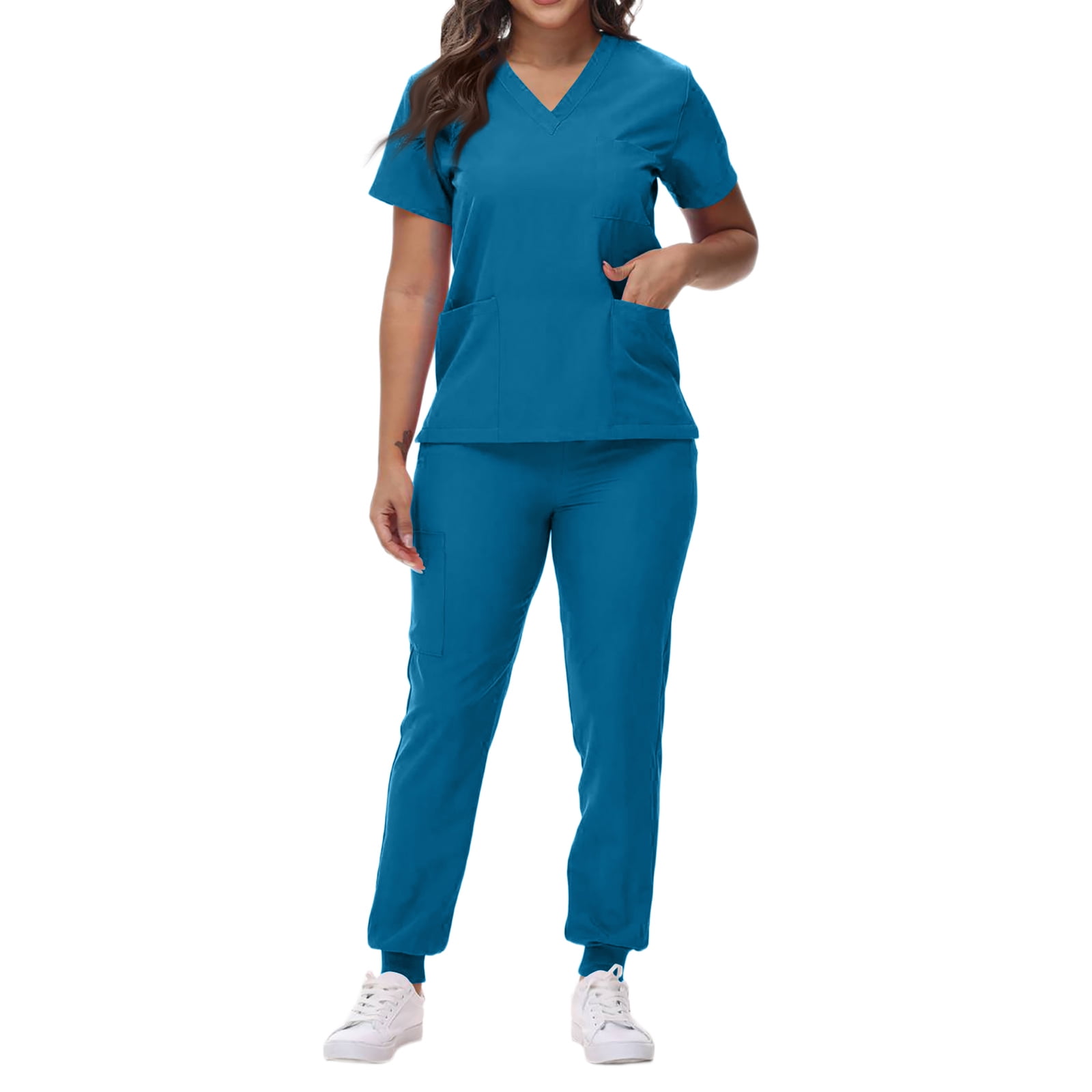 DENGDENG Blue Scrubs for Women Set Soft and Stretchy Nursing Short ...