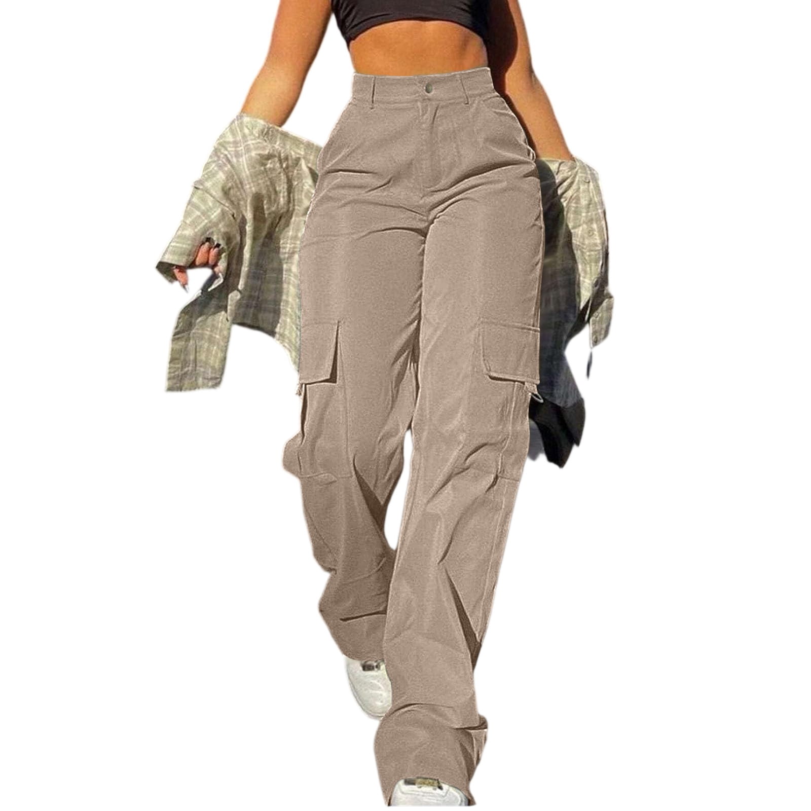 DENGDENG Cargo Work Pants Women Fall Elastic High Waisted Casual Wide ...