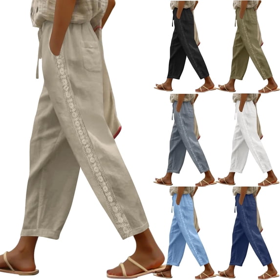 DENGDENG Casual Summer Linen Slacks for Women – High Waist Gauze ...