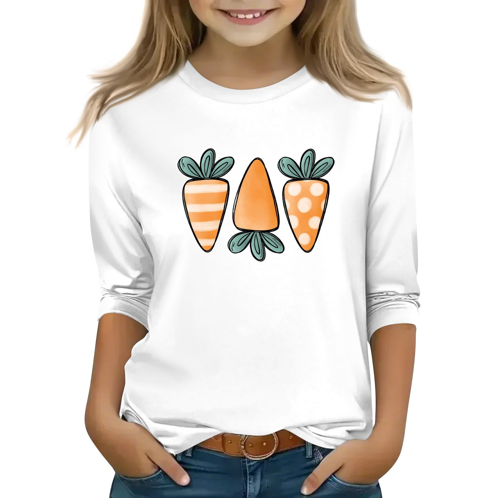 DENGDENG Children Easter T-Shirts Girls Funny Rabbit Graphic 3/4 Length ...