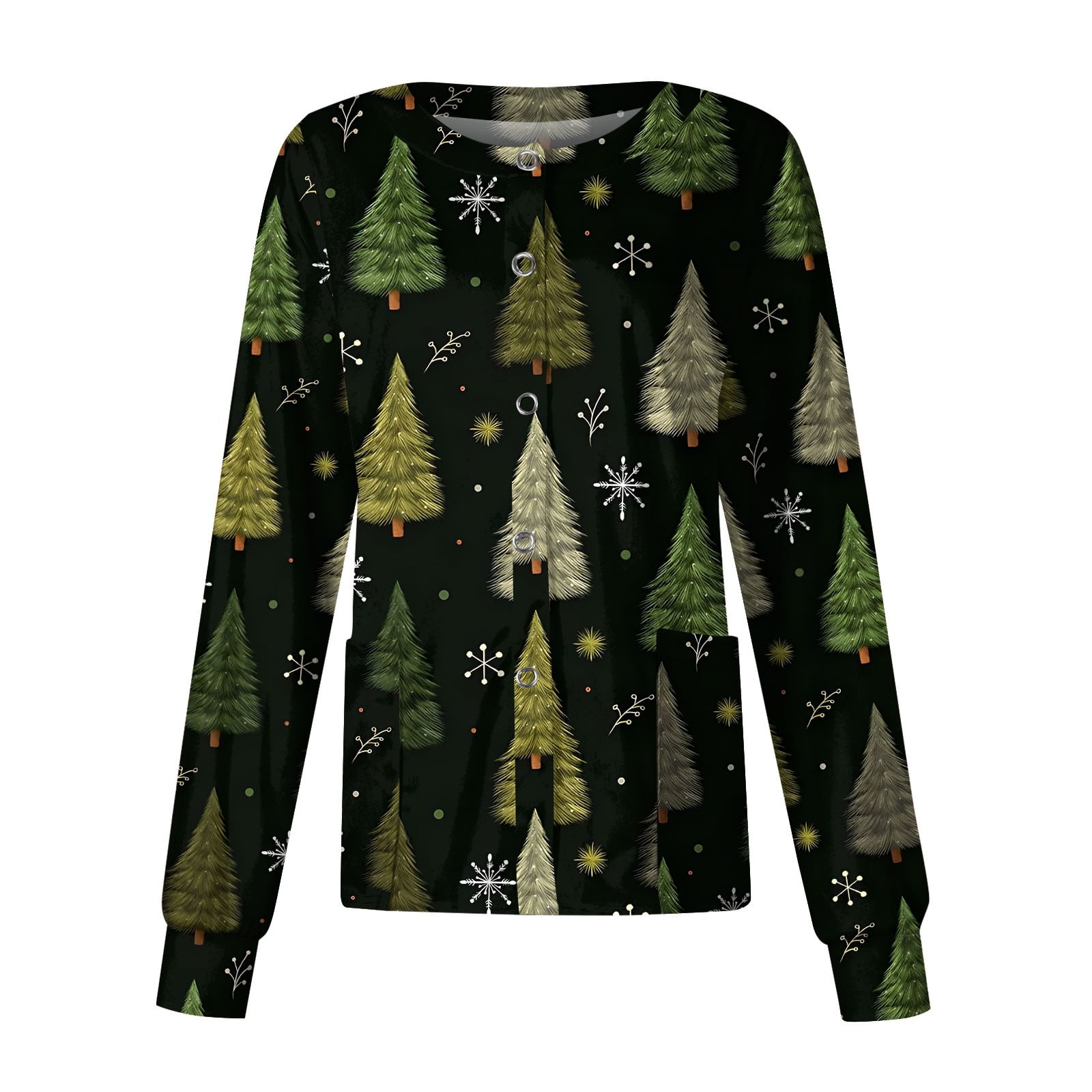DENGDENG Christmas Scrub Jackets for Woman Christmas Tree Long Sleeve ...