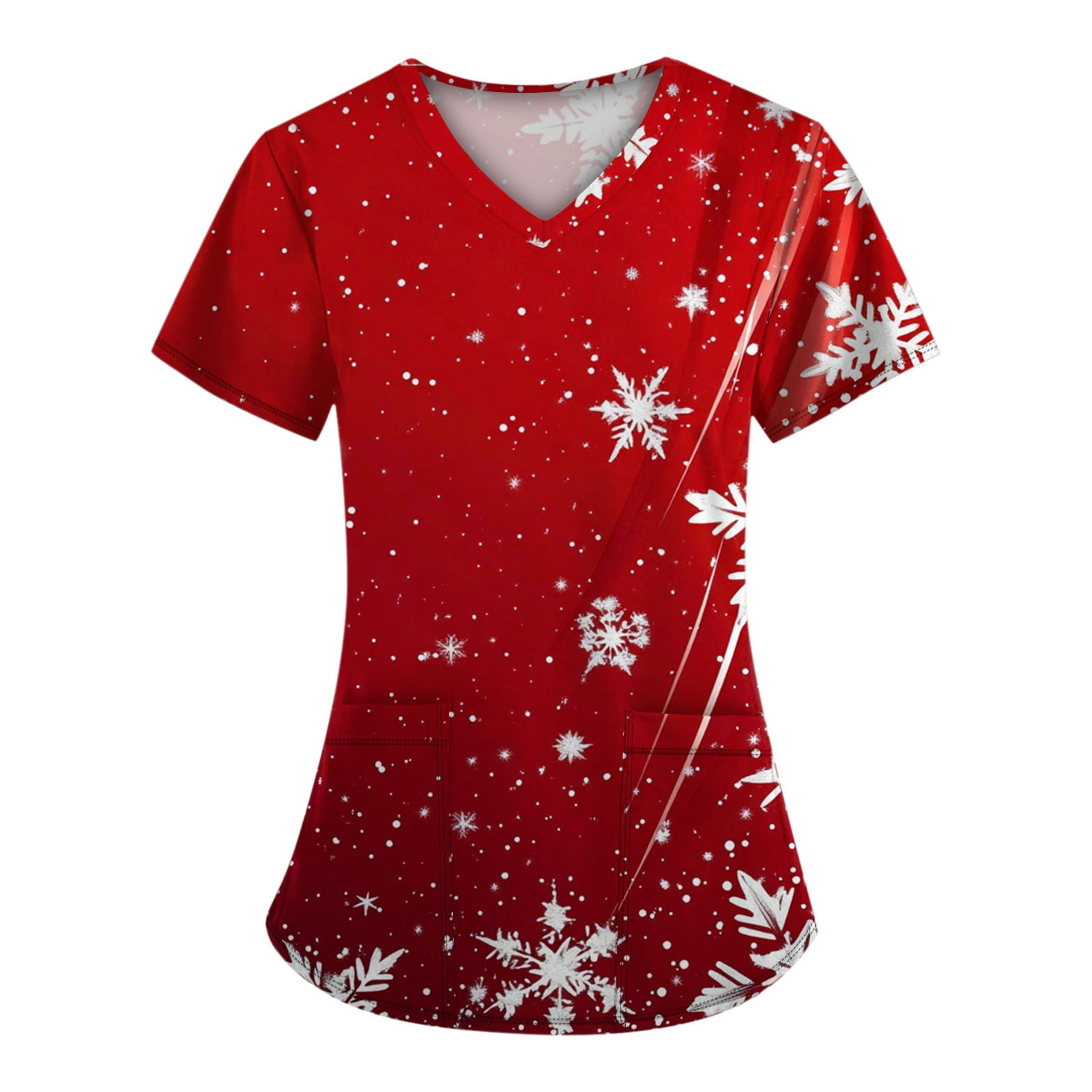 DENGDENG Christmas Womens Scrub Tops Snowflake V Neck Nursing Uniform ...