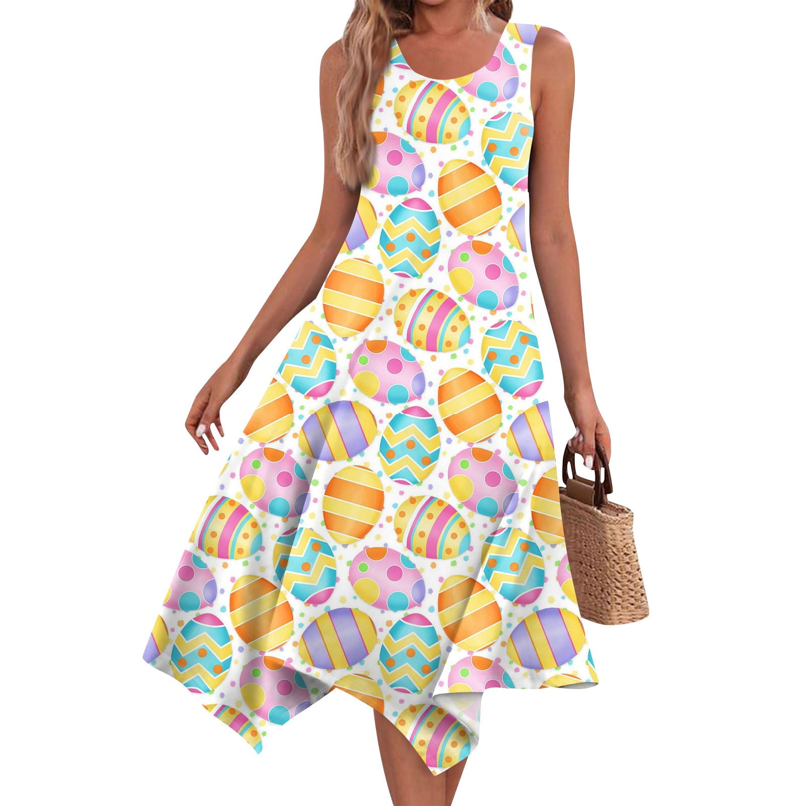 DENGDENG Easter Club Dresses for Women Bunny Sleeveless Irregular Hem Midi Dresses Trendy Easter ...