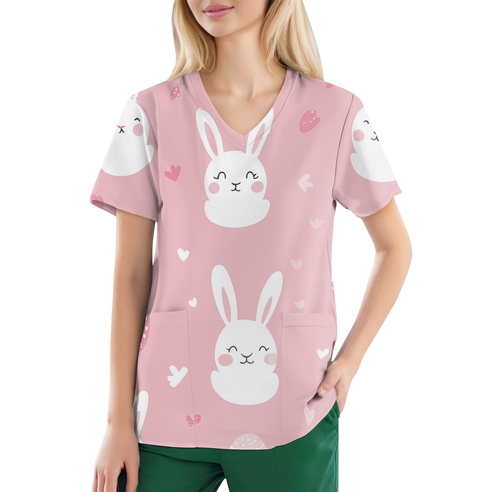 DENGDENG Easter Jogger Scrubs for Women Bunny Easter Eggs Graphic ...