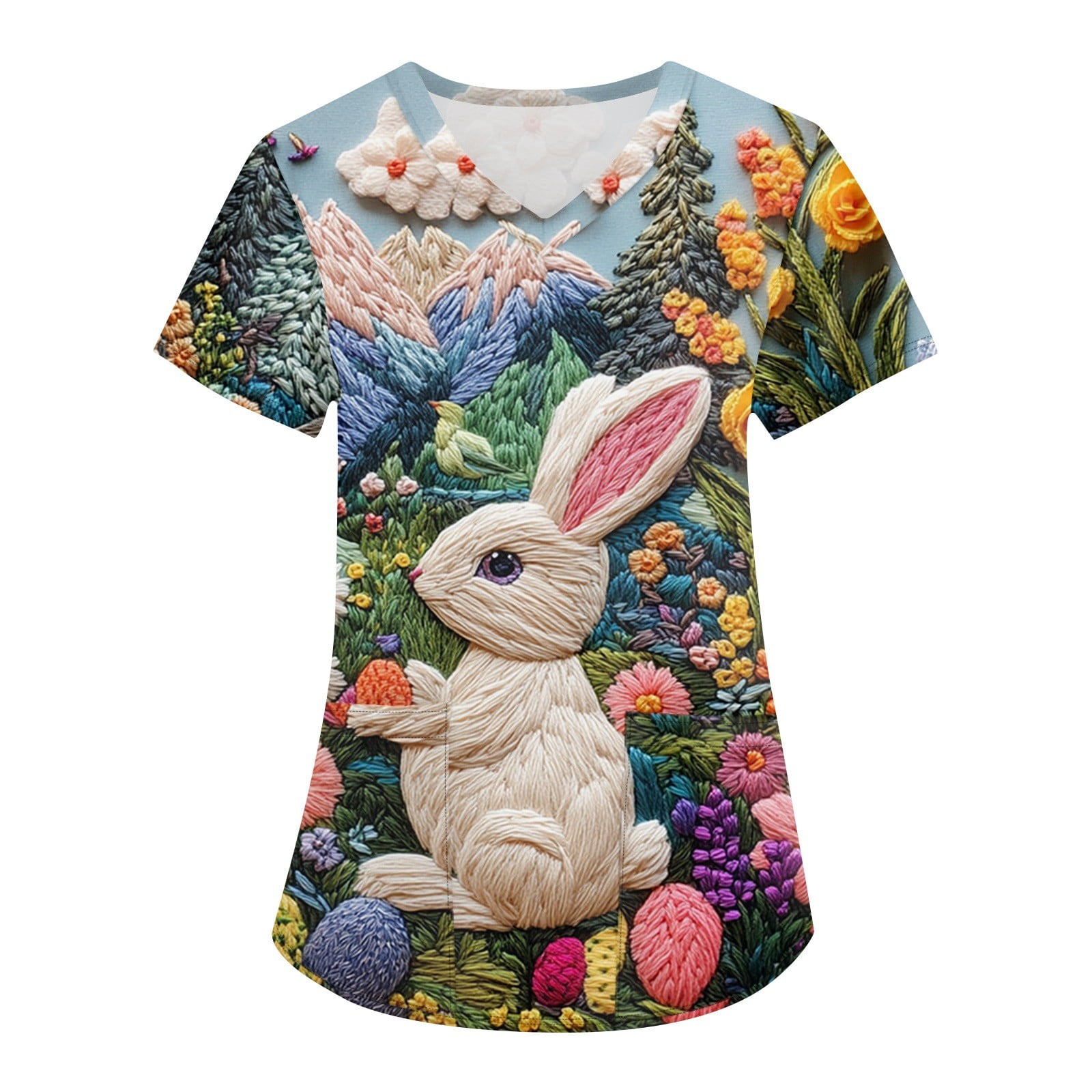 DENGDENG Easter Nurse Scrubs Uniform Womens Jogger Bunny Short Sleeve ...