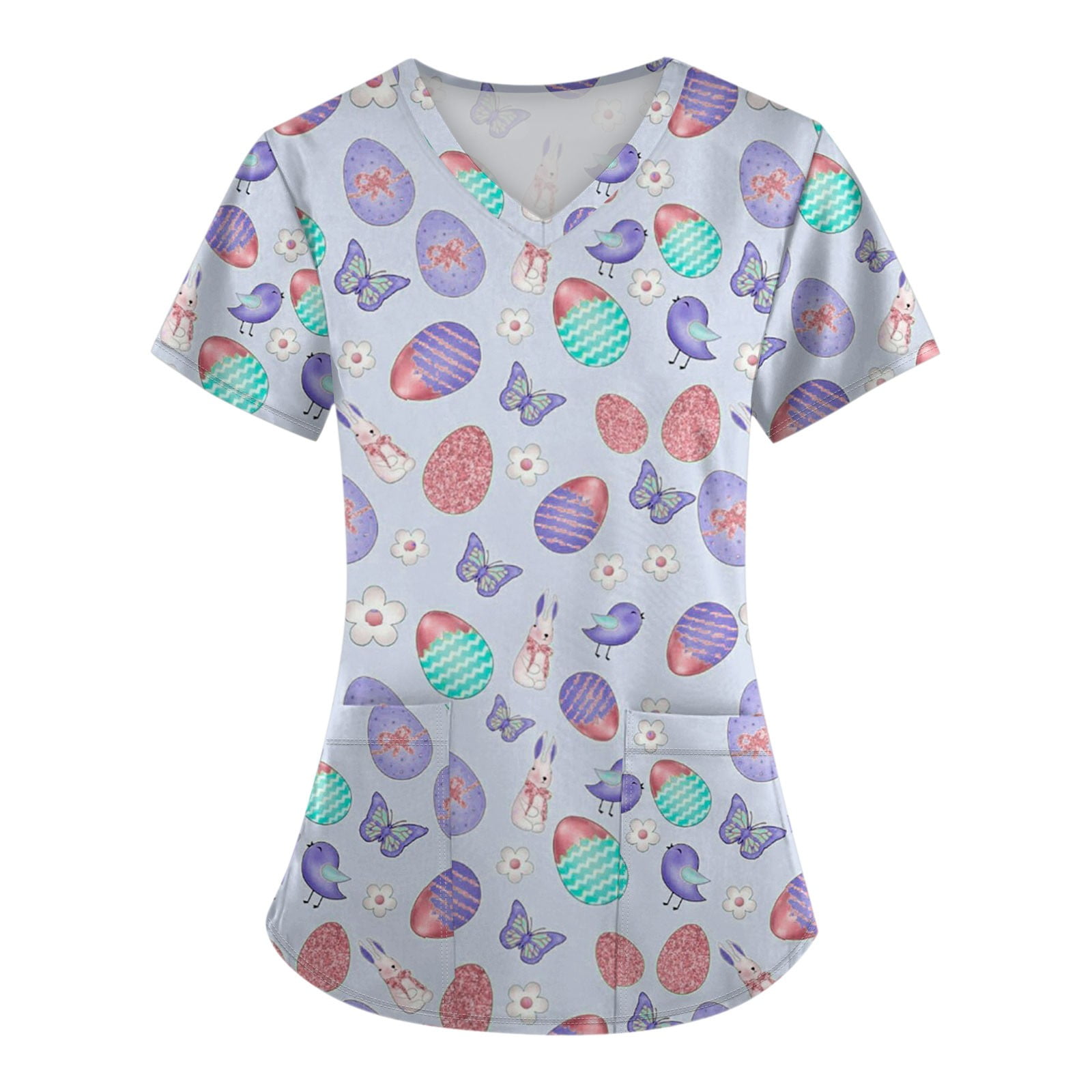 DENGDENG Easter Nursing Scrubs for Women Rabbit V Neck Workwear ...