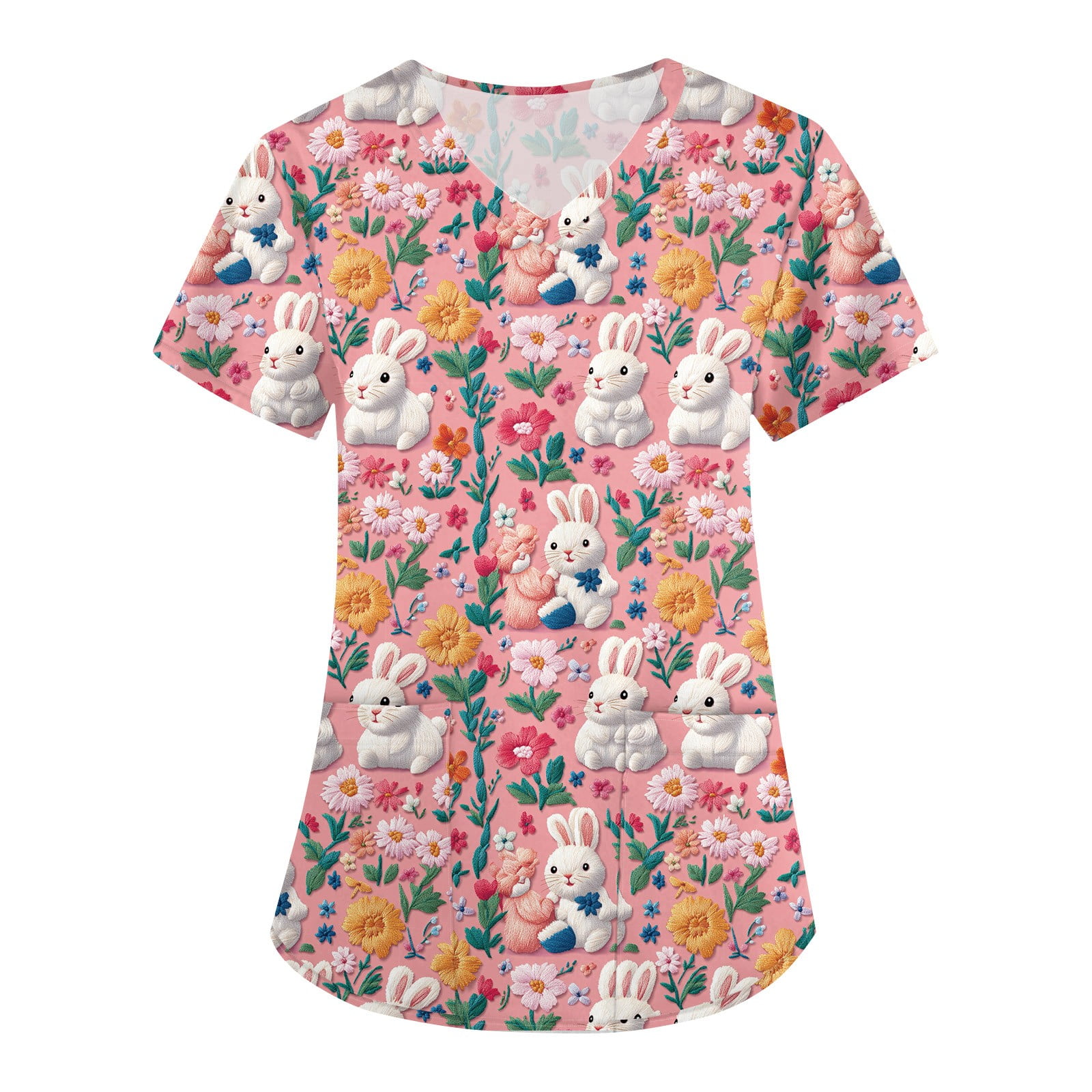 DENGDENG Easter Plus Size Scrubs for Women Prints Easter Eggs V Neck ...