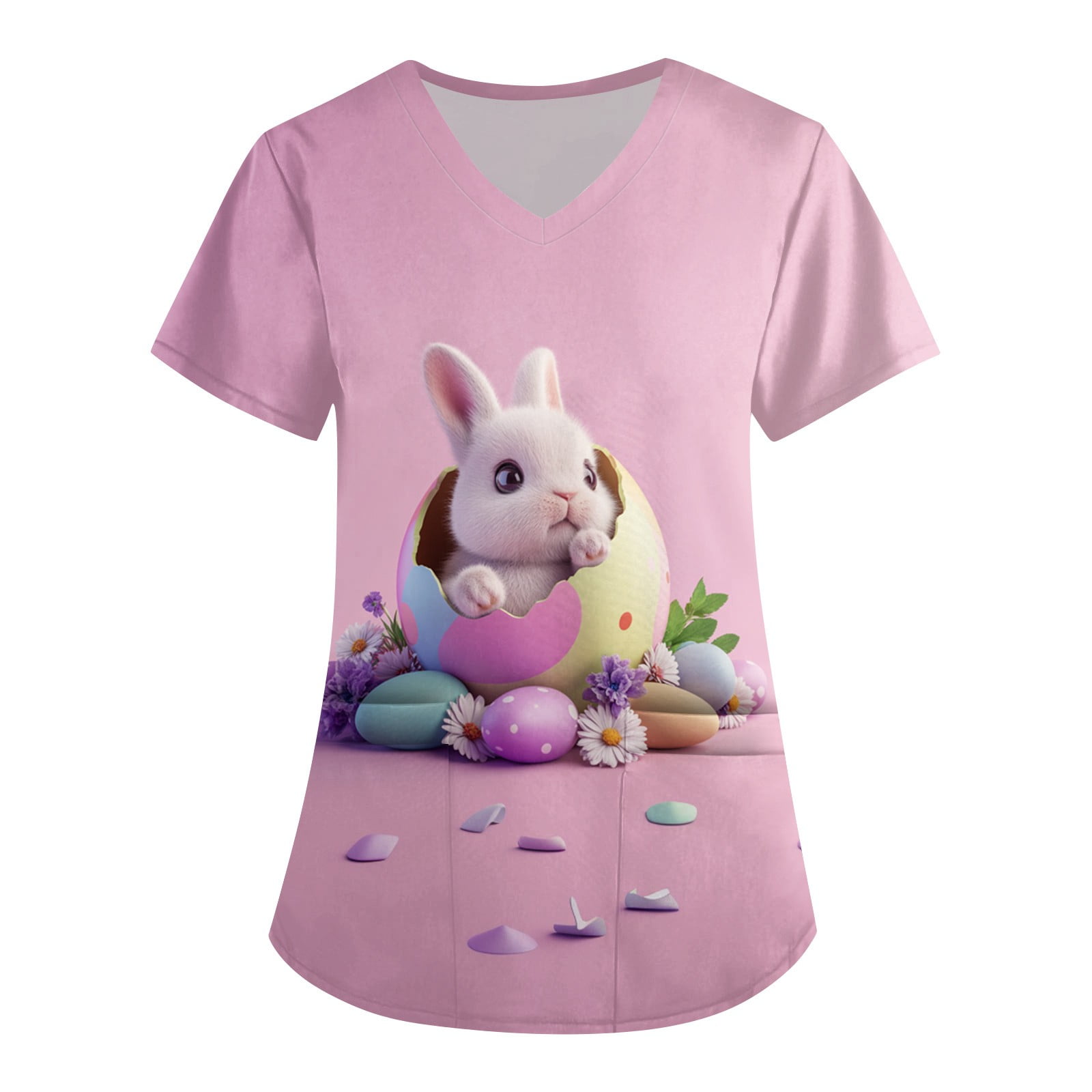 DENGDENG Easter Plus Size Scrubs for Women Rabbit V Neck Workwear Nurses Uniforms Funny Bunny ...