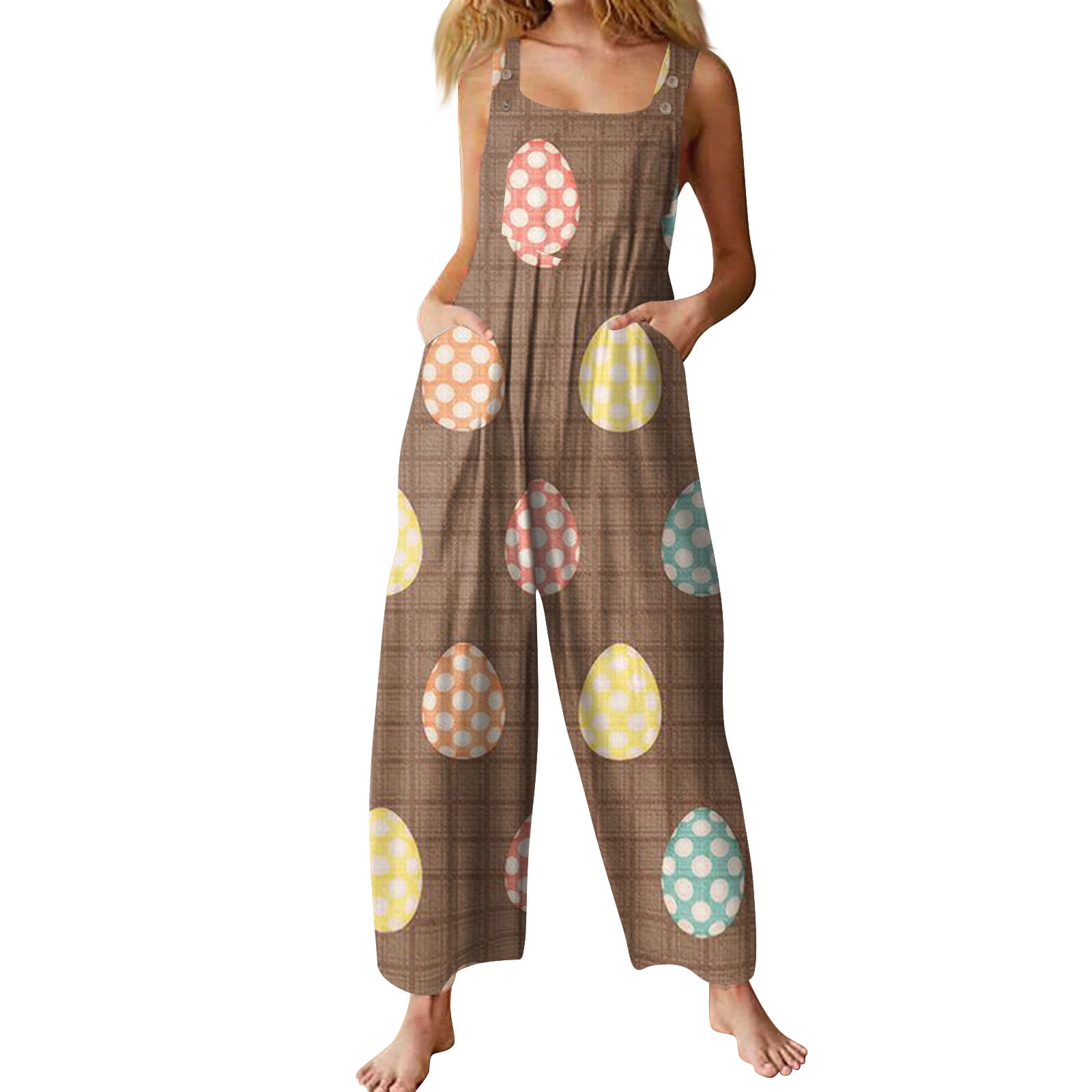 DENGDENG Easter Rompers for Women Dressy Rabbit Sleeveless Jumpsuits ...