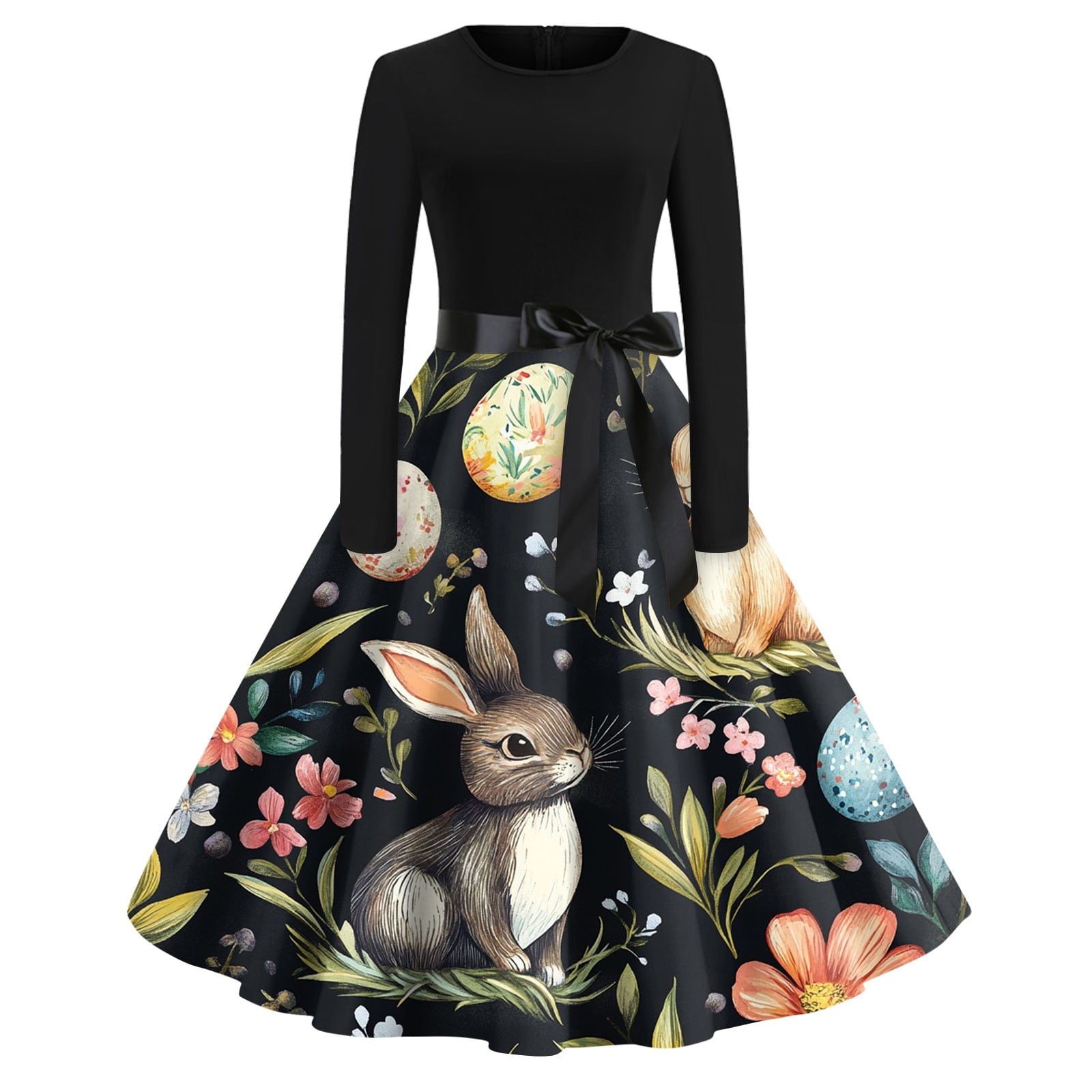 DENGDENG Easter Trendy Dresses for Women 2025 Easter Eggs Bunny Printed ...