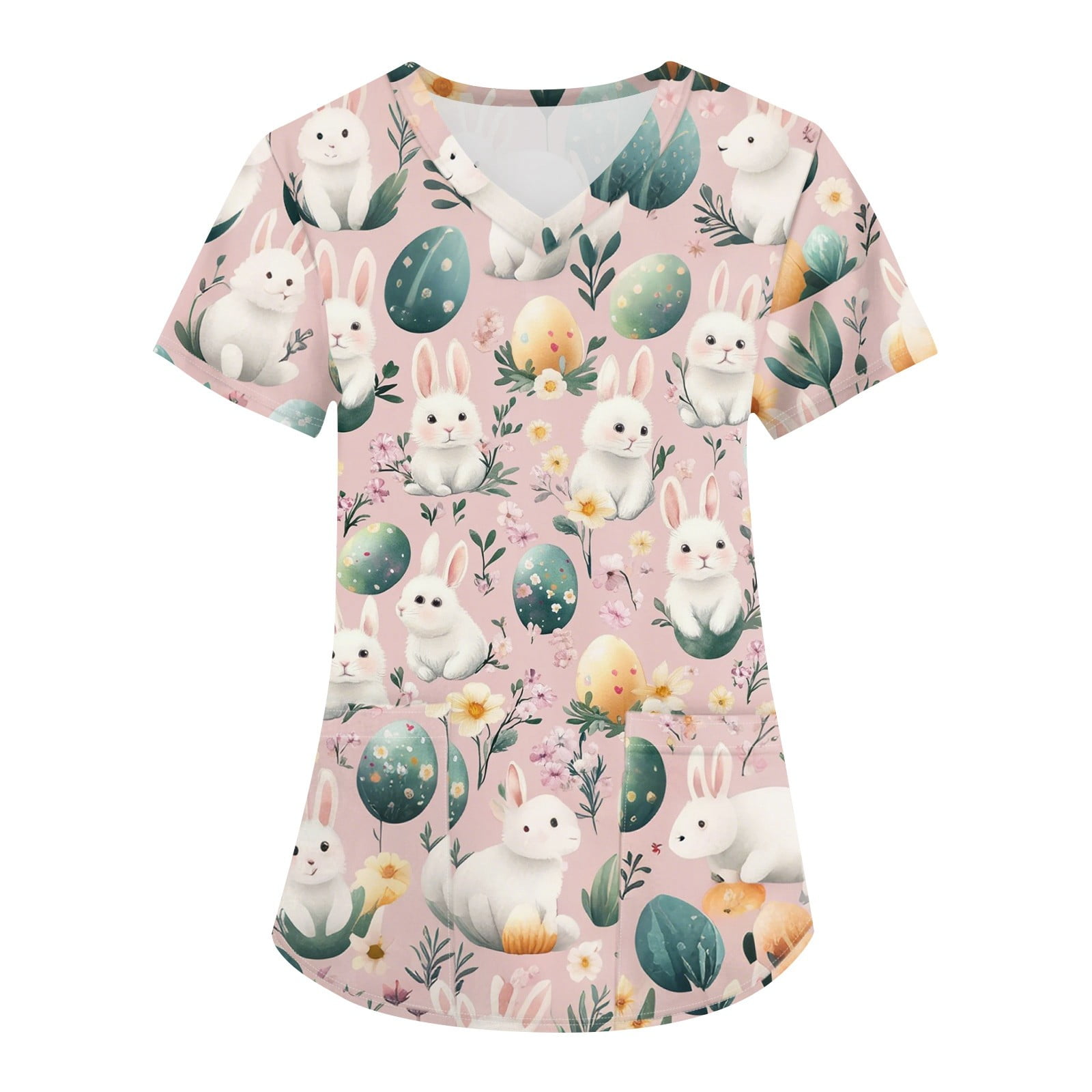 DENGDENG Easter Womens Easter Scrub Tops Easter Eggs Short Sleeve ...
