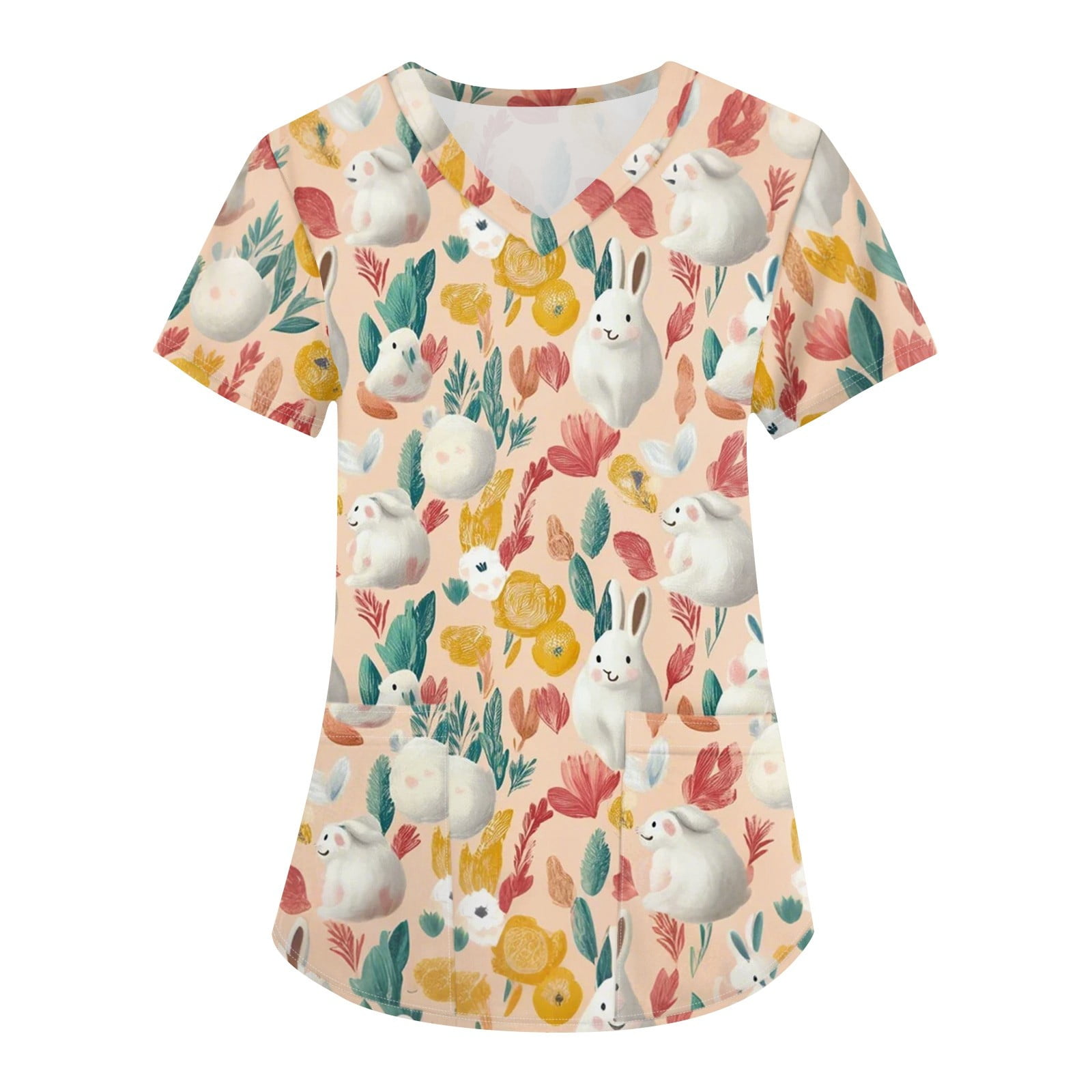 DENGDENG Easter Womens Printed Scrub Tops Easter Eggs Short Sleeve ...