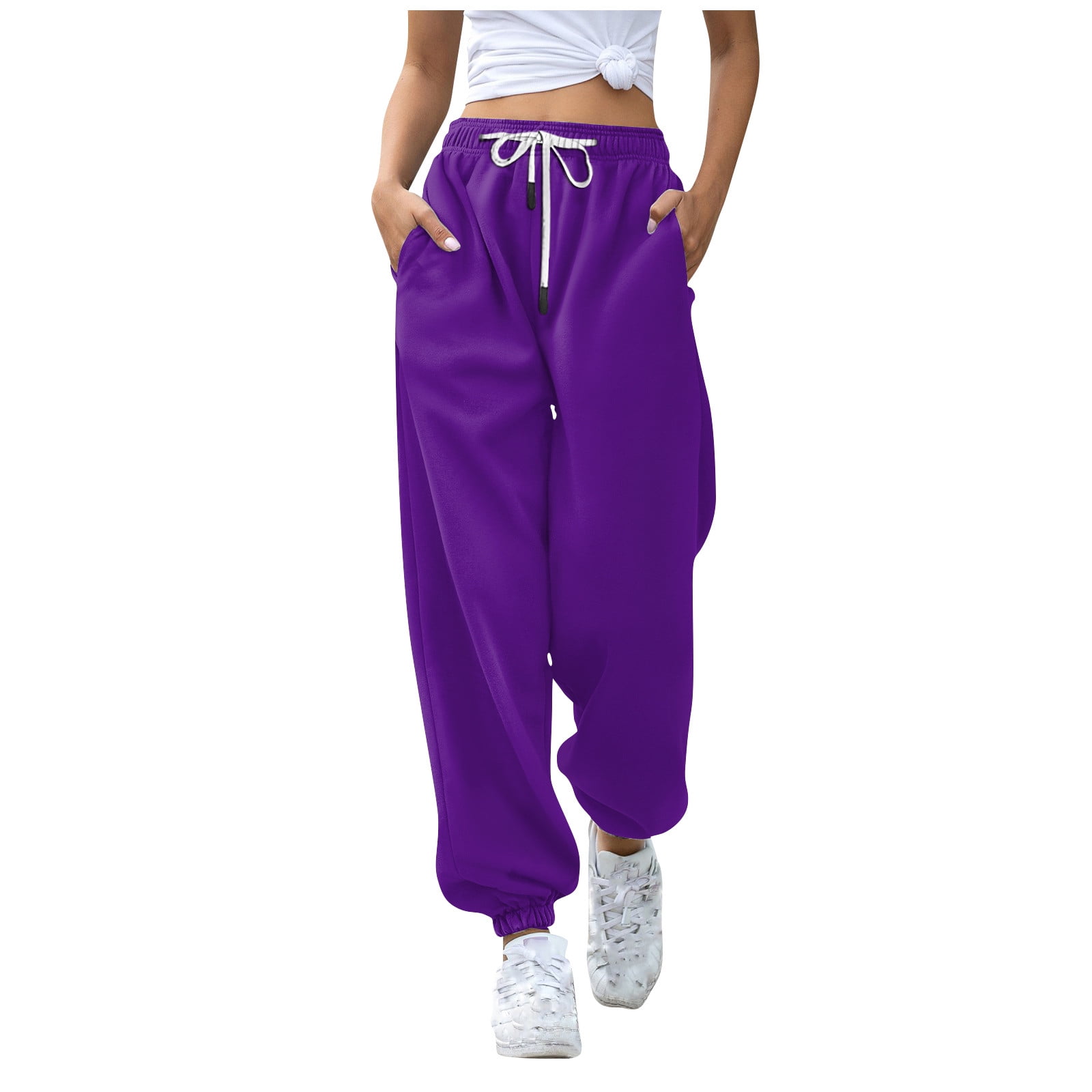 Dengdeng Fleece Lined Sweatpants Women Straight Leg Cinch Bottom High